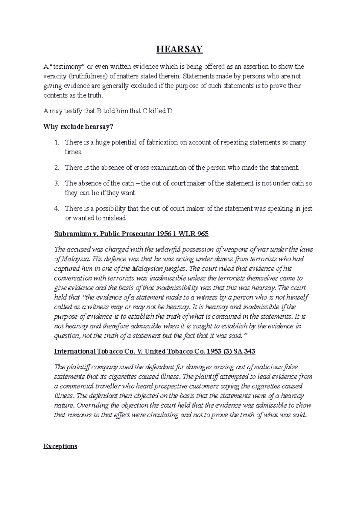 6. Hearsay - A GUIDE TO LAW OF EVIDENCE - HEARSAY A “testimony” or even ...