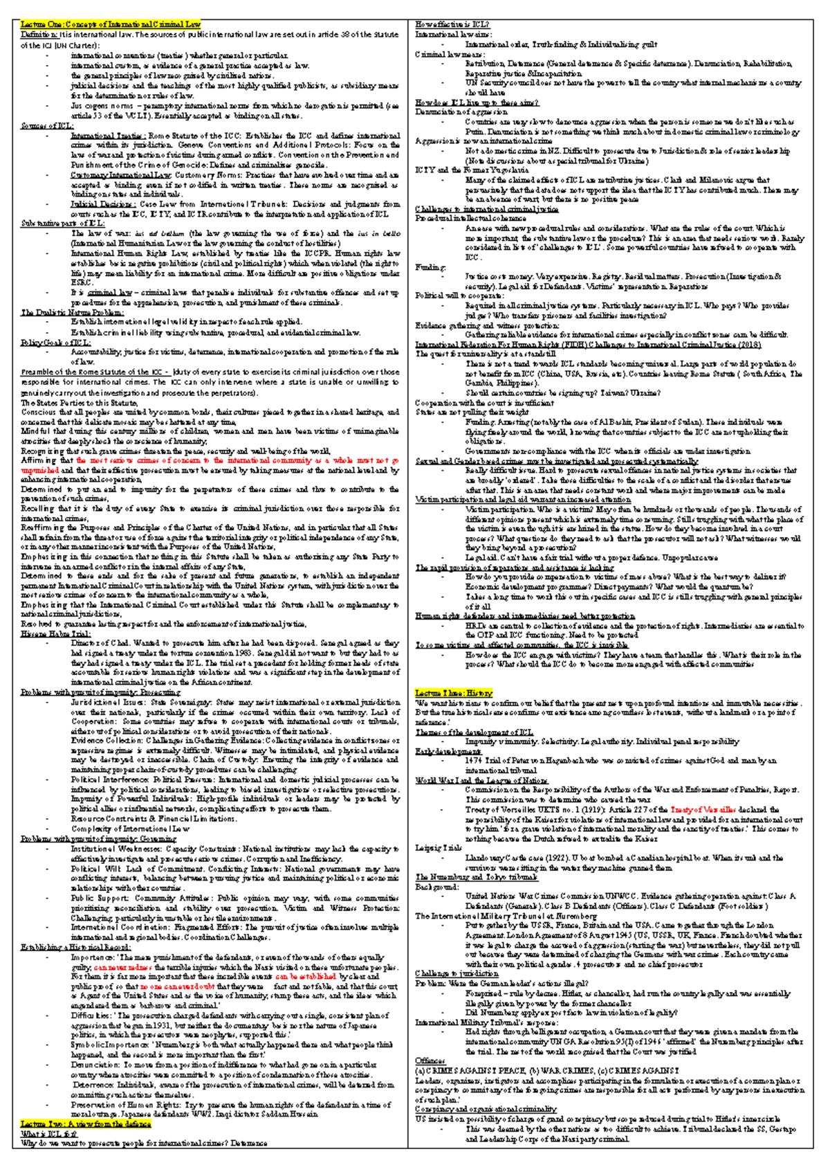 321 Cheat Sheet - Mid Sem - Lecture One: Concepts of International Criminal Law Definition: It ...