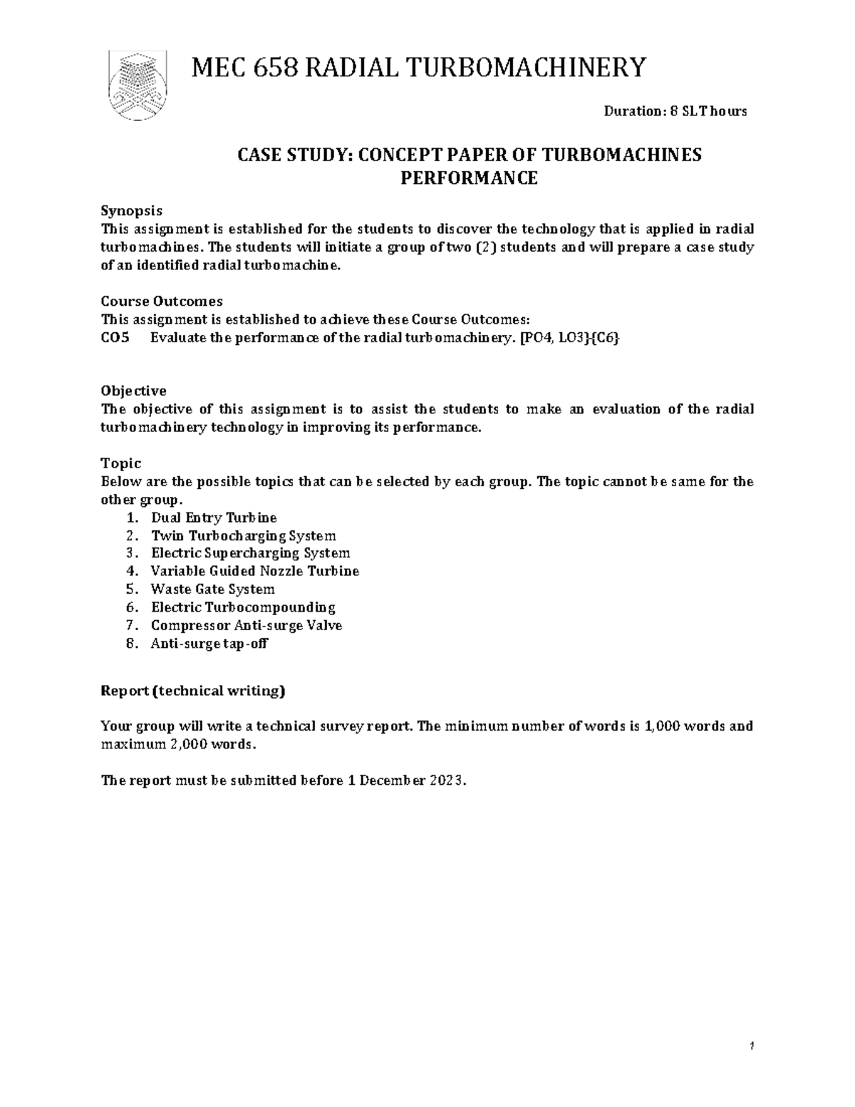 MEC658 Technical Paper Assignment - 1 MEC 658 RADIAL TURBOMACHINERY ...