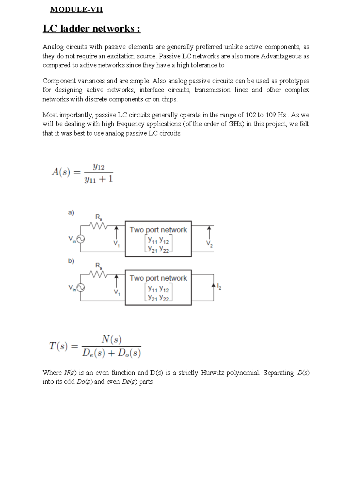 Module VII LC Network Header - MODULE-VII LC ladder networks : Analog ...