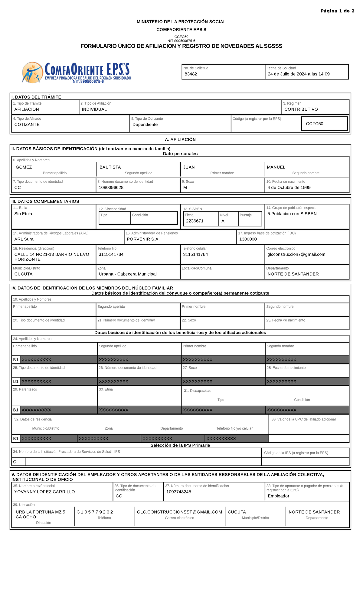 Formulario no83482 CC 1090396628 - No. de Solicitud 83482 Fecha de ...