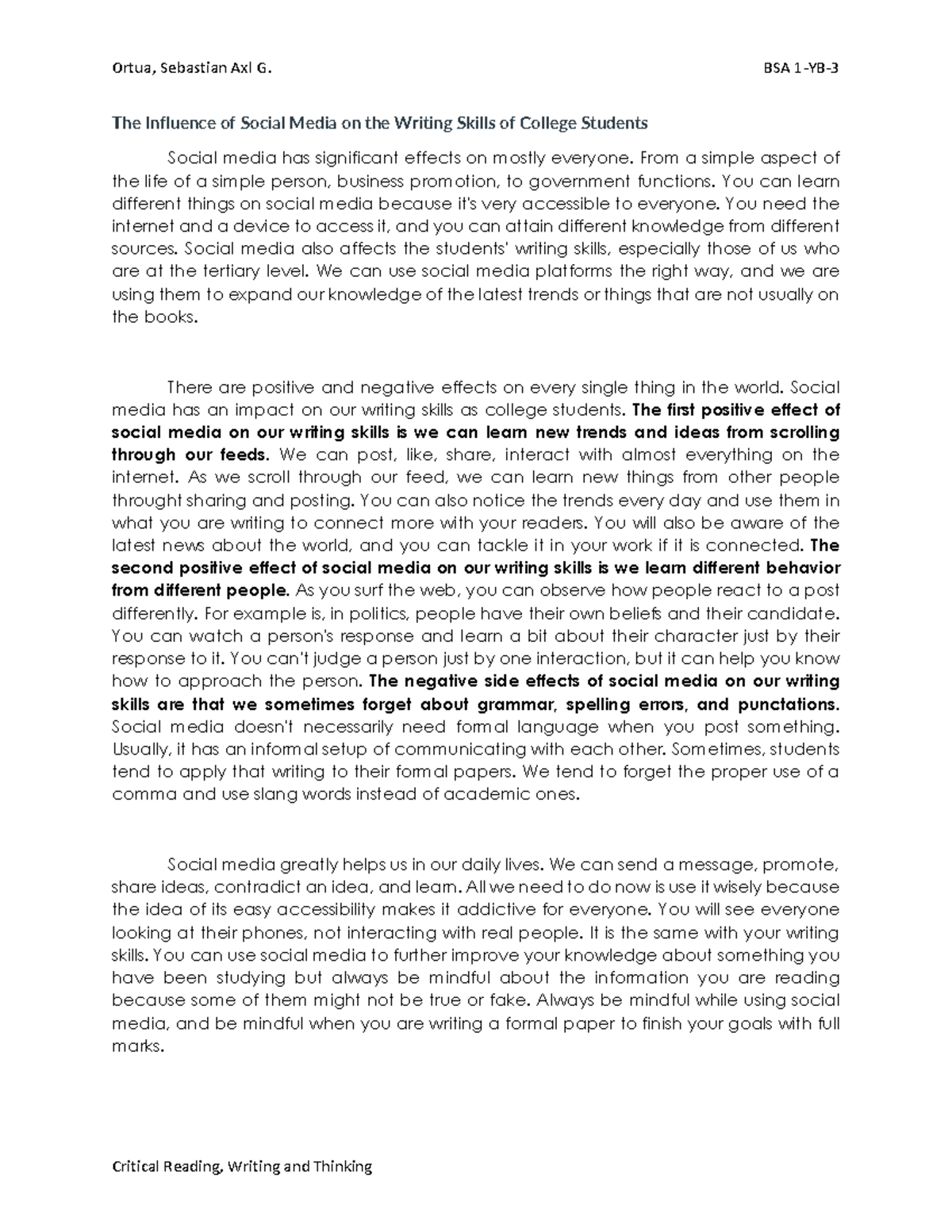 Influence of Social Media on the writing skills of college students ...