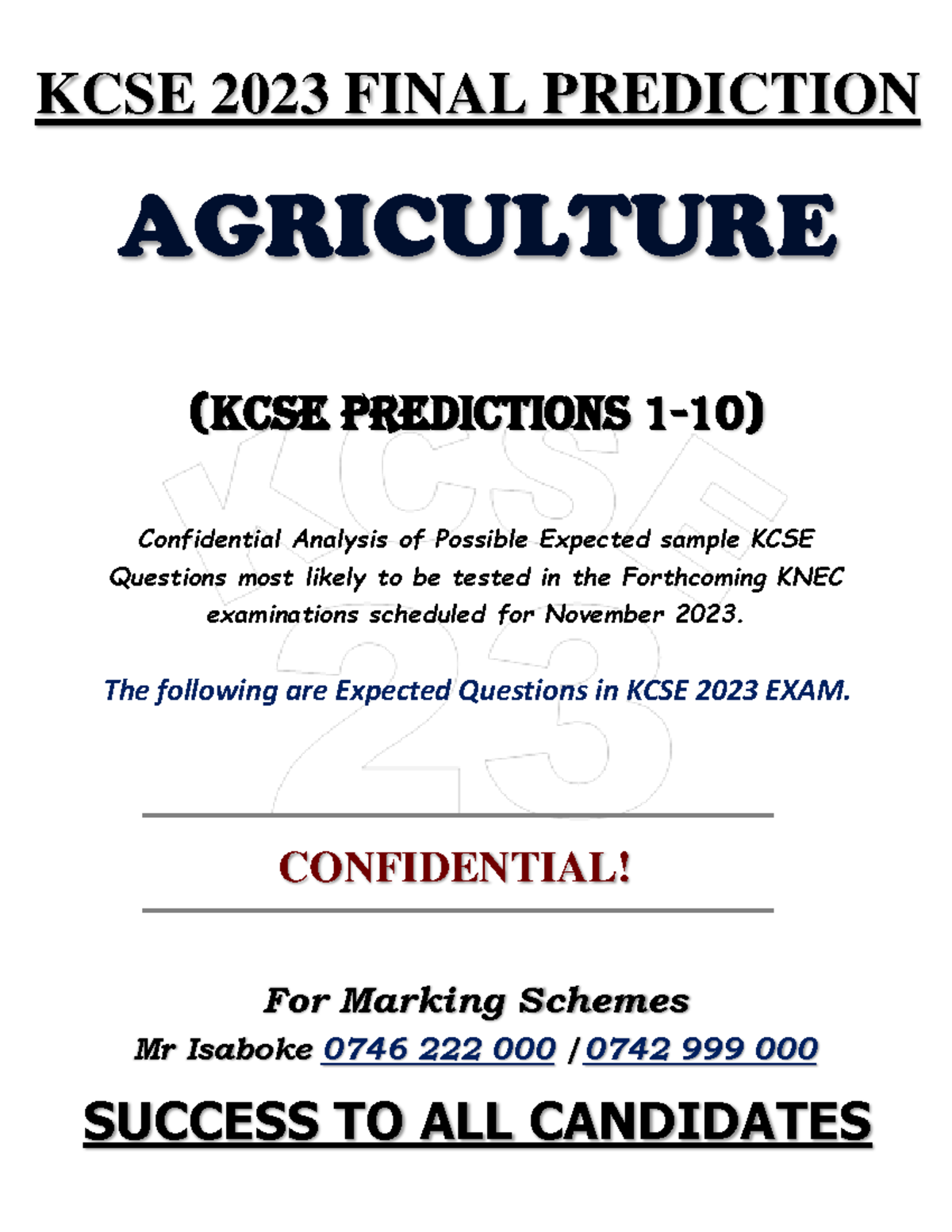KCSE Agric Final Prediction 2023 - KCSE 2023 FINAL PREDICTION ...