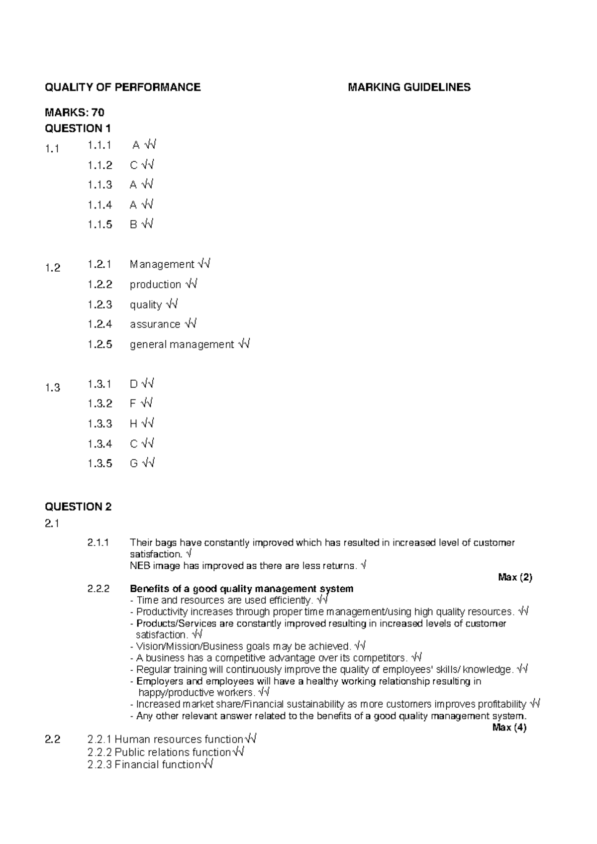 Quality OF Performance Marking Guidelines - QUALITY OF PERFORMANCE ...