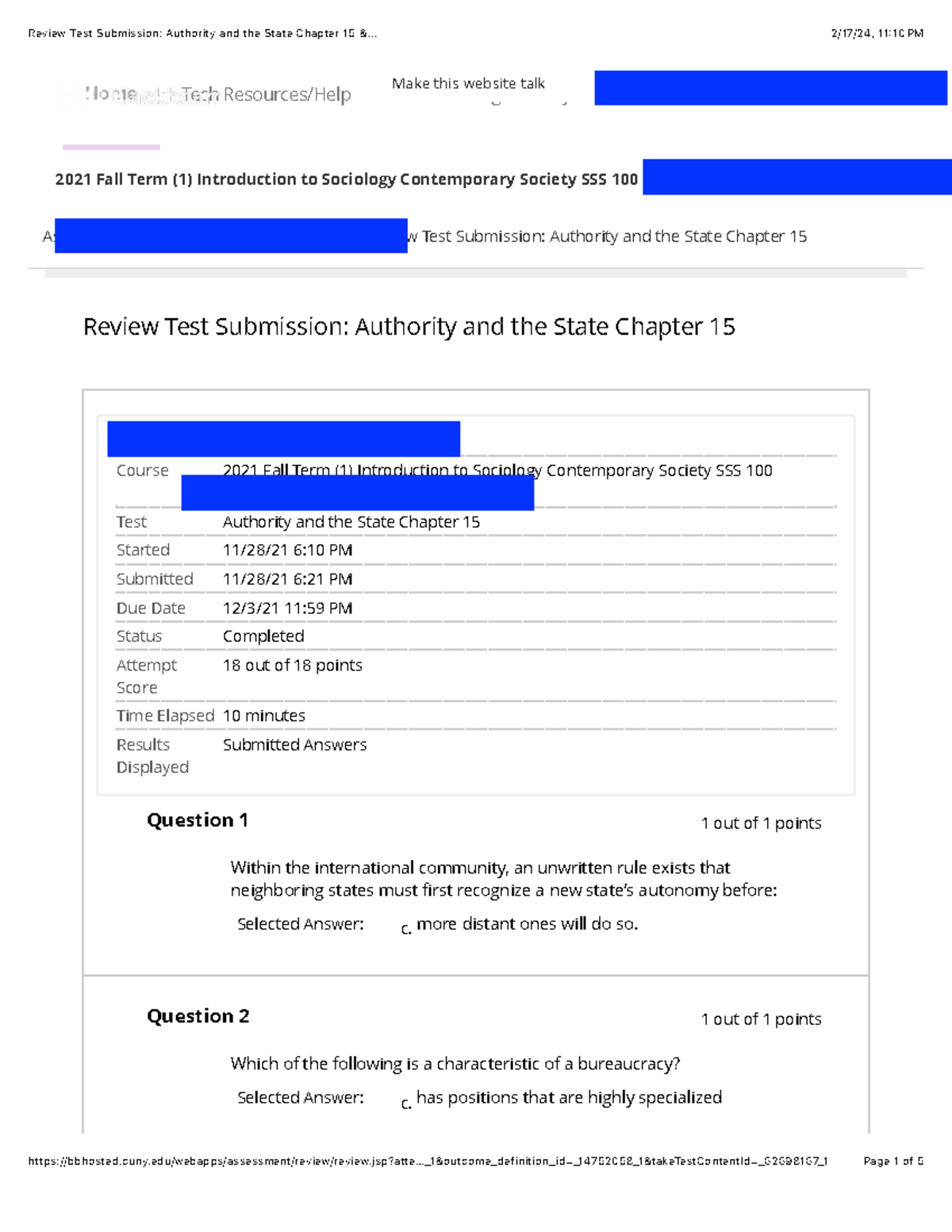 practice quizz - Authority and the State Chapter 15 & - Review Test ...