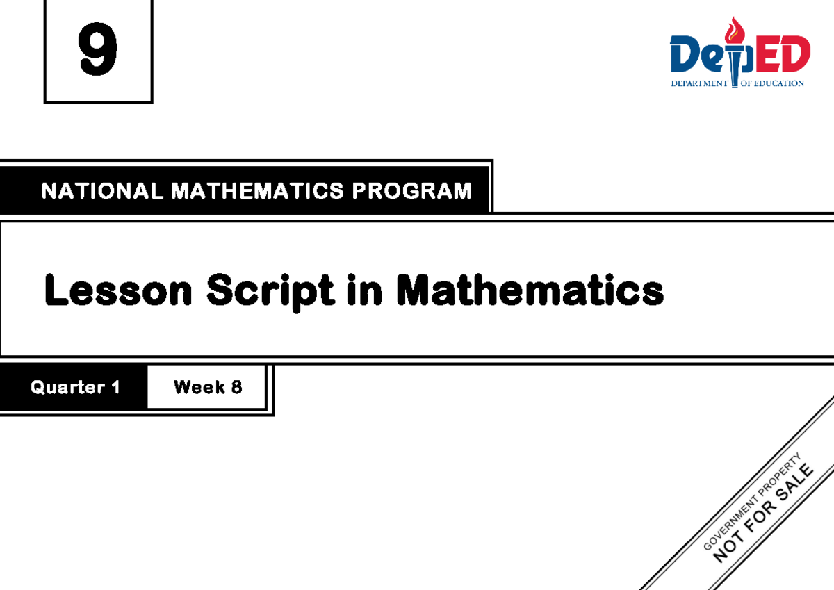 CO-2024-LS-G9-NMP Q1 W8 - 9 Quarter 1 Week 8 NATIONAL MATHEMATICS PROGRAM Lesson Script in - Studocu