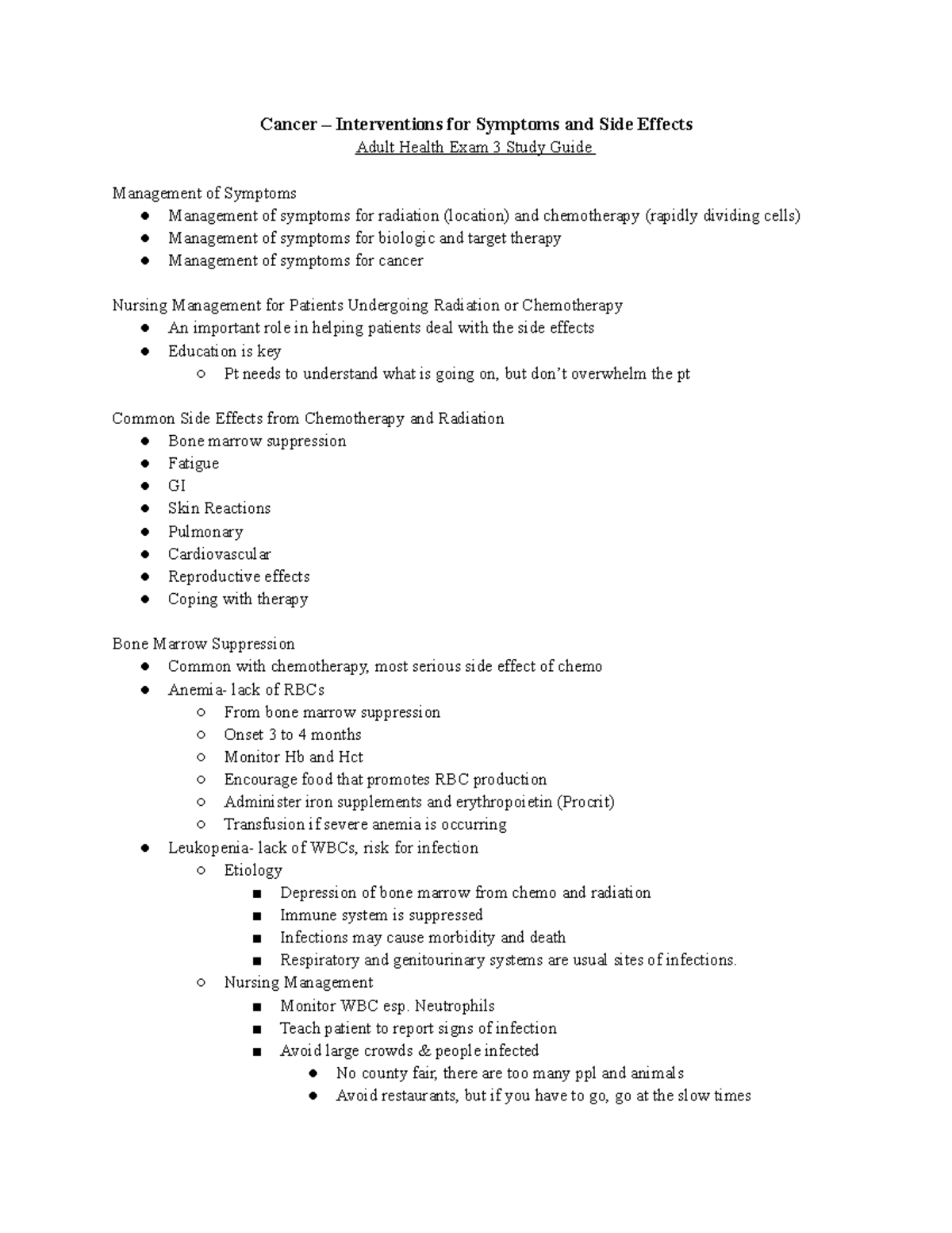 Cancer – Interventions for Symptoms and Side Effects - Nursing ...