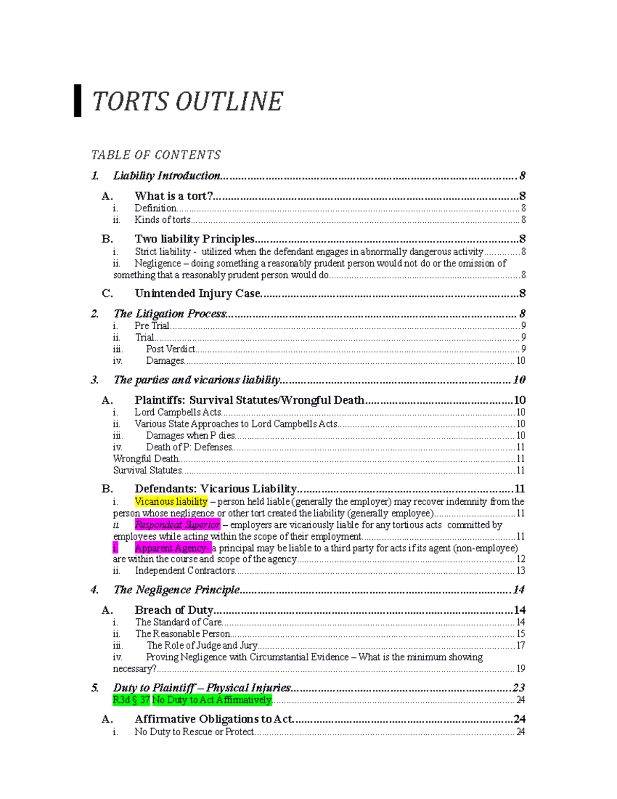 Torts Outline - TORTS OUTLINE i. Federal courts have exclusive ...