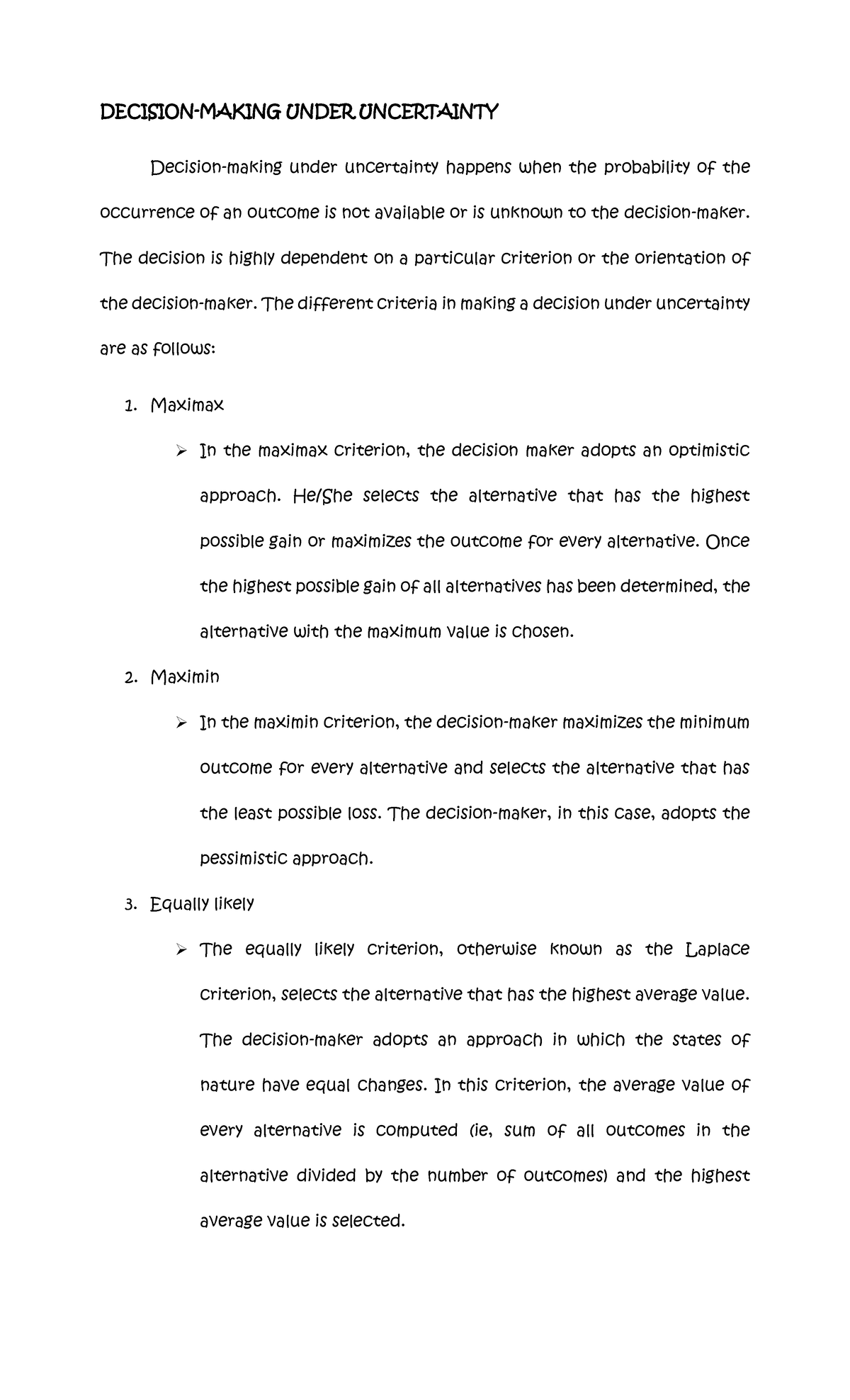Decision- Making Under Uncertainty - DECISION-MAKING UNDER UNCERTAINTY Decision-making under ...