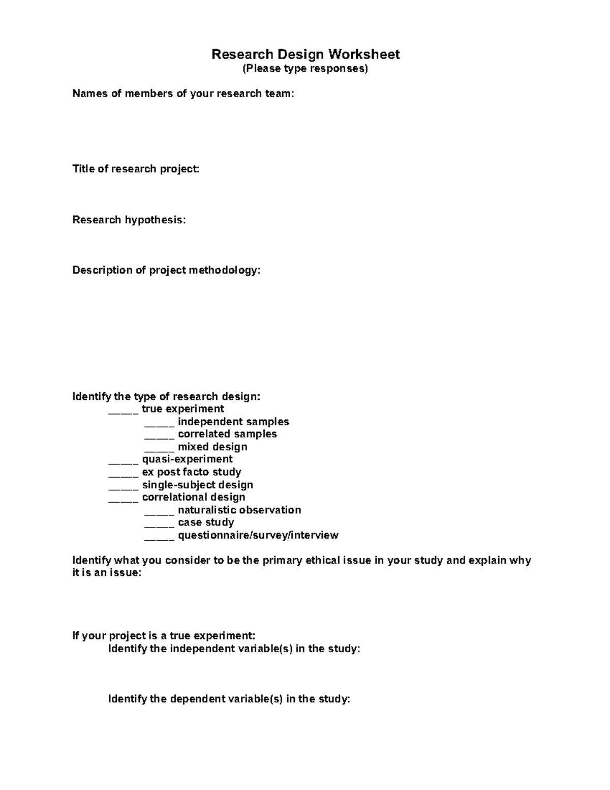 Research Design Activity - Research Design Worksheet (Please type ...
