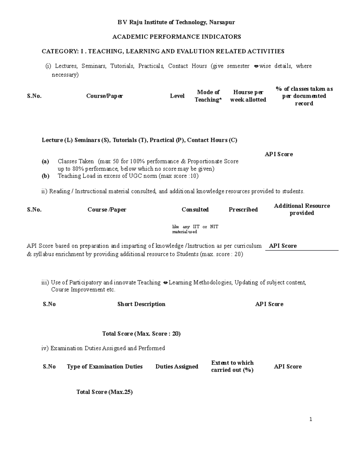 API-Format Bvrit - B V Raju Institute of Technology, Narsapur ACADEMIC ...
