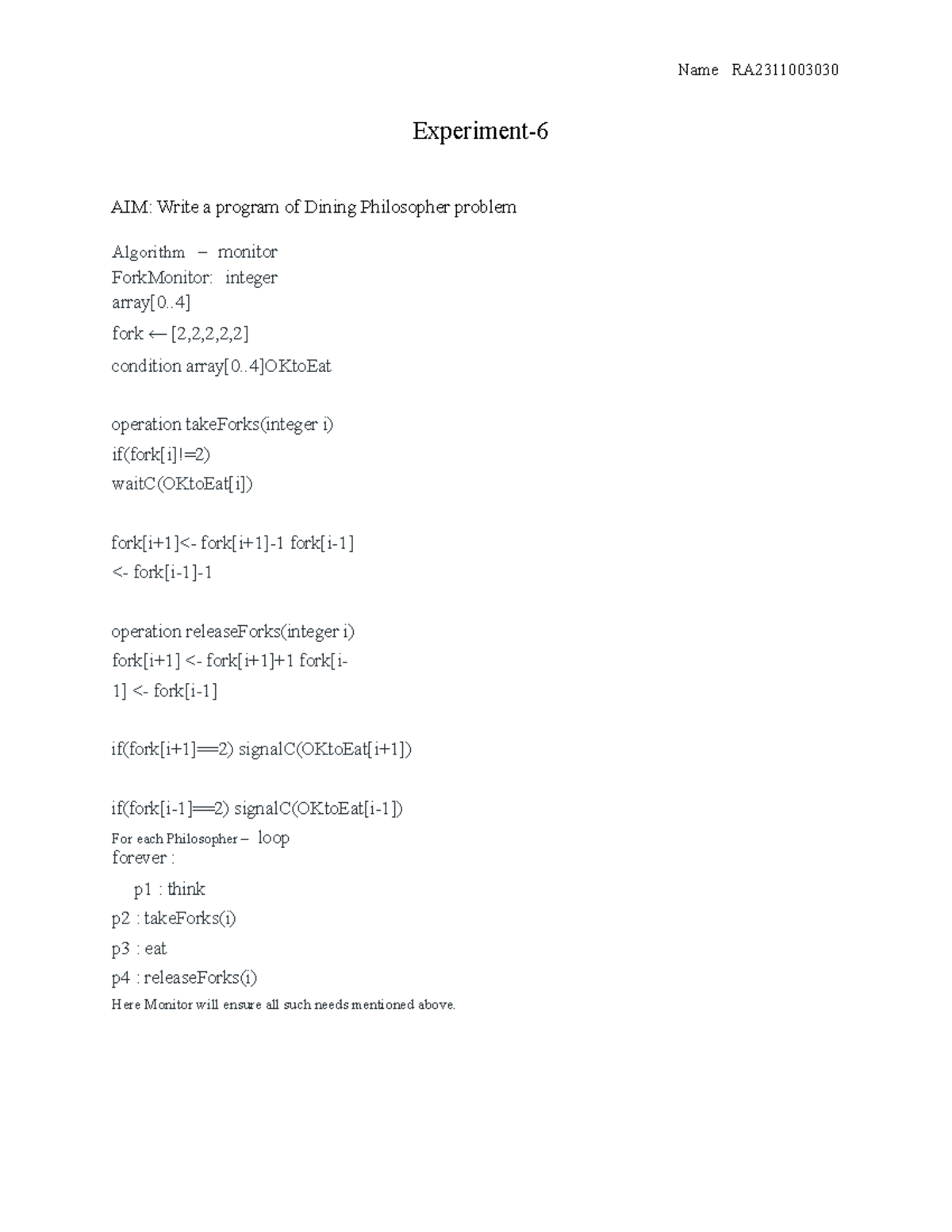 Os public - Os lab file - Experiment- AIM: Write a program of Dining Philosopher problem ...