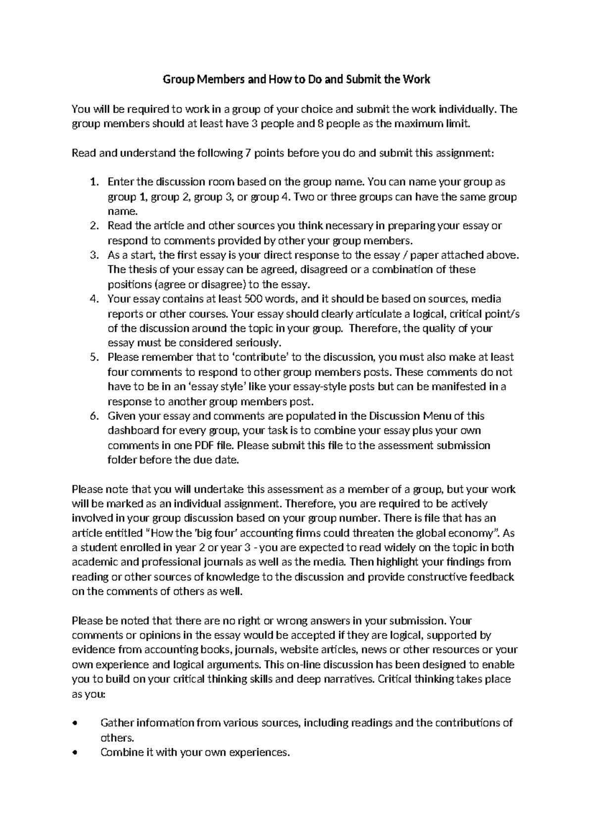 Group allocation and Instruction - Group Members and How to Do and ...