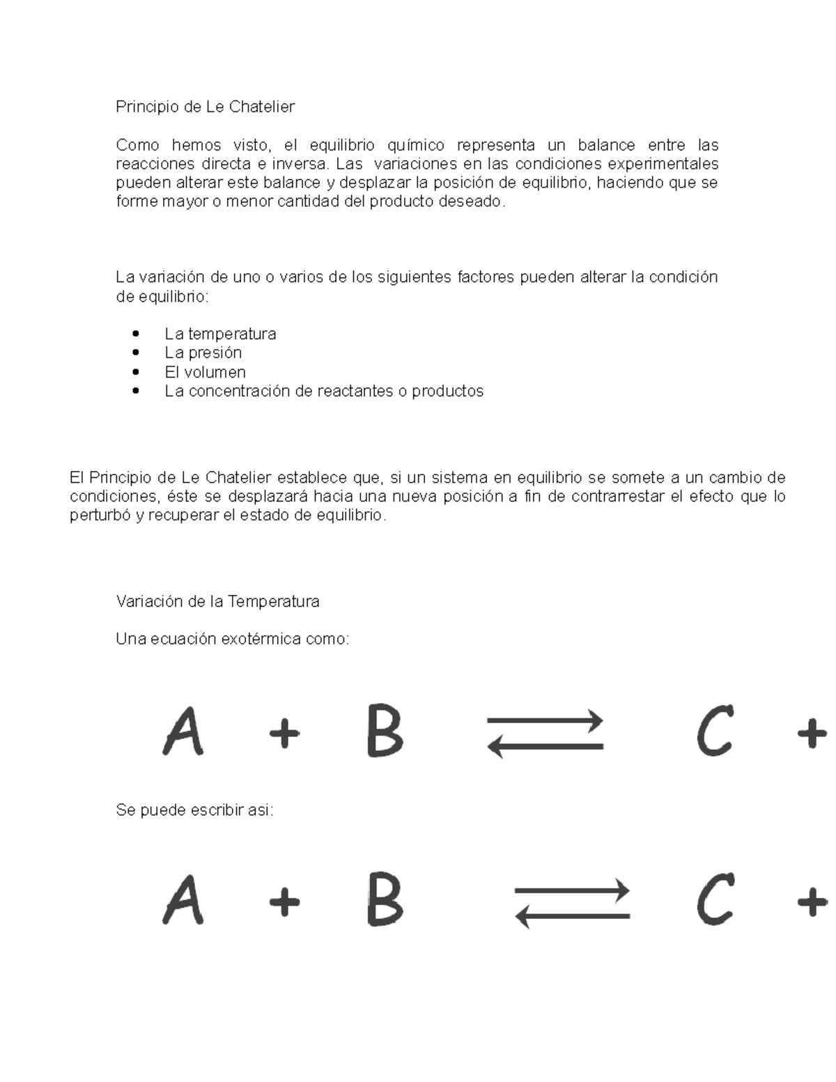 Principio de Le Chatelier - Las variaciones en las condiciones ...
