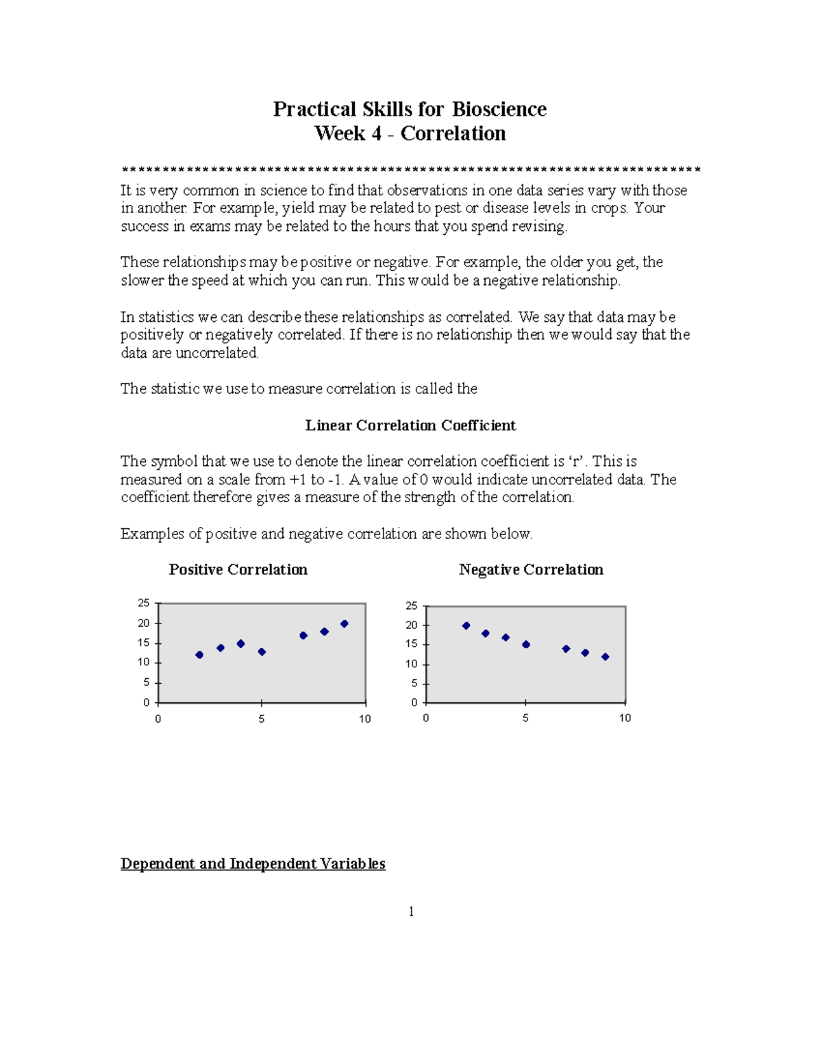 Week 4 - correlation - Practical Skills for Bioscience Week 4 ...
