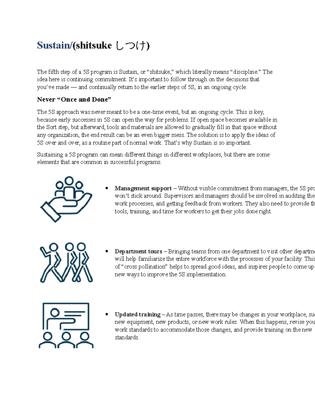 OM assignment - Sustain/(shitsuke しつけ) The fifth step of a 5S program ...