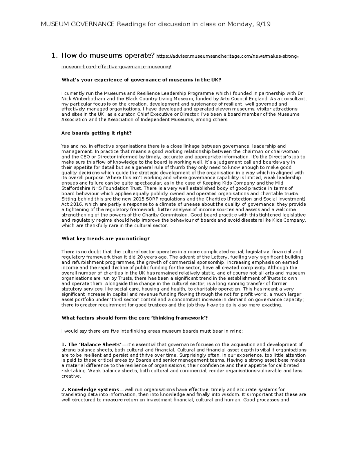 Museum Governance - Term: Fall 2022 - 1. How do museums operate? - Studocu