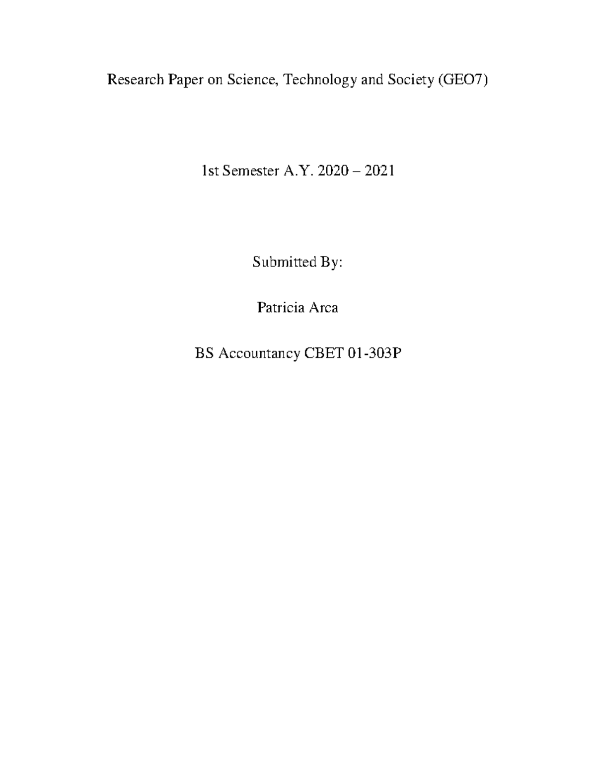 Research Paper on Science, Technology and Society (GEO7) - Bs ...