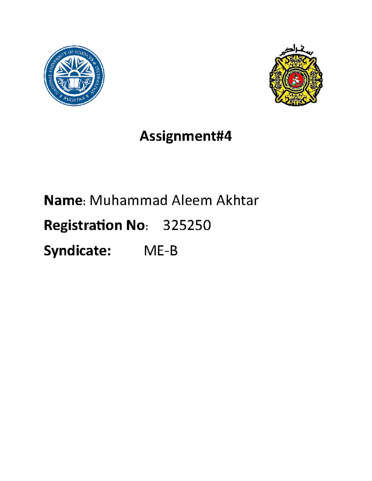 325250 M Aleem Akhtar ME-B lab-4 - Assignment# Name: Muhammad Aleem ...
