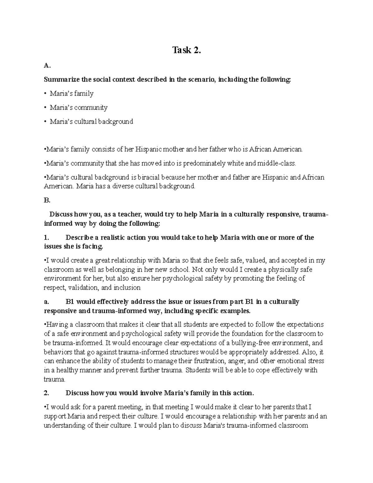 Task 2 for school as a community - Task 2. A. Summarize the social context described in the ...