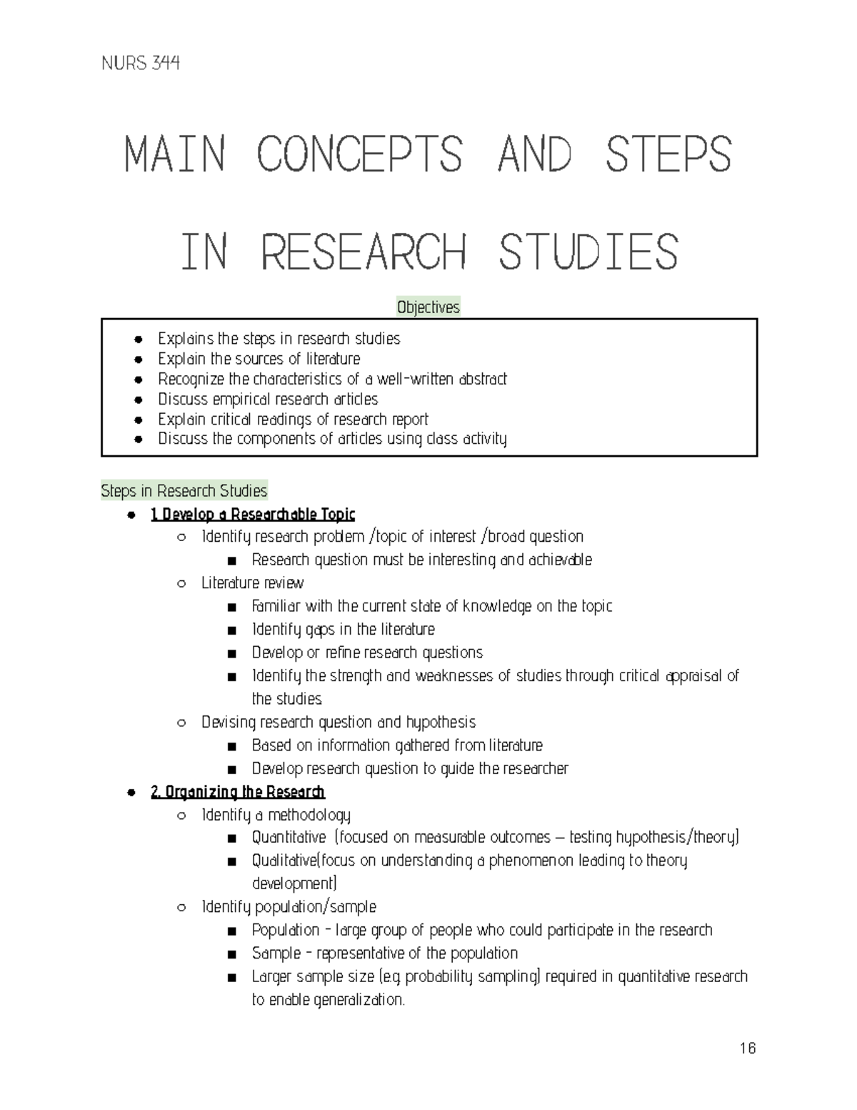 NURS 344 - Main Concepts in Research Studies - MAIN CONCEPTS AND STEPS ...