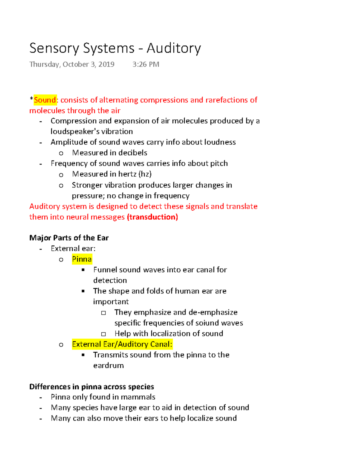 Sensory Systems - Auditory - Warning: TT: undefined function: 32 ...