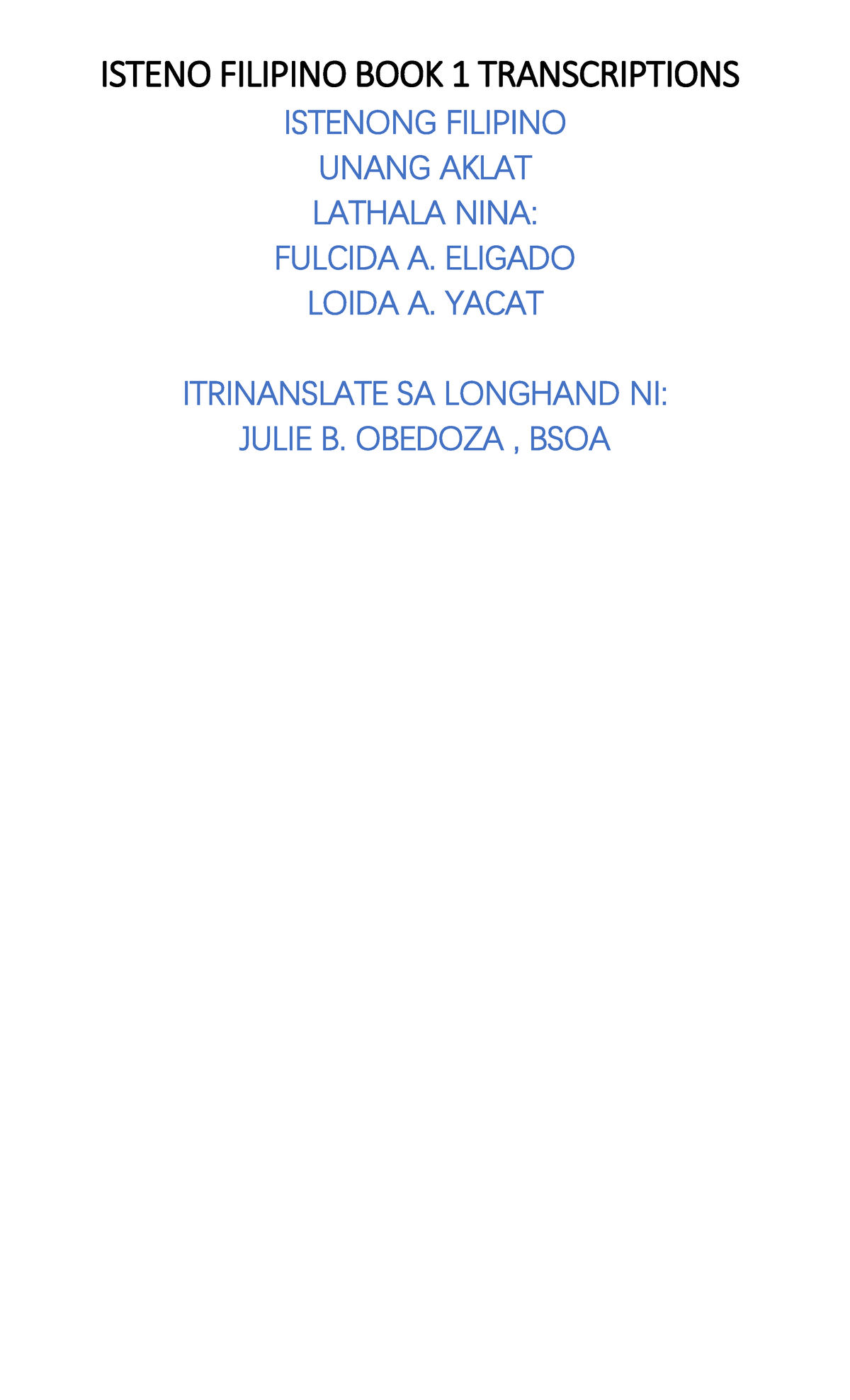 Transcription- Steno- Filipino - ISTENONG FILIPINO UNANG AKLAT LATHALA ...
