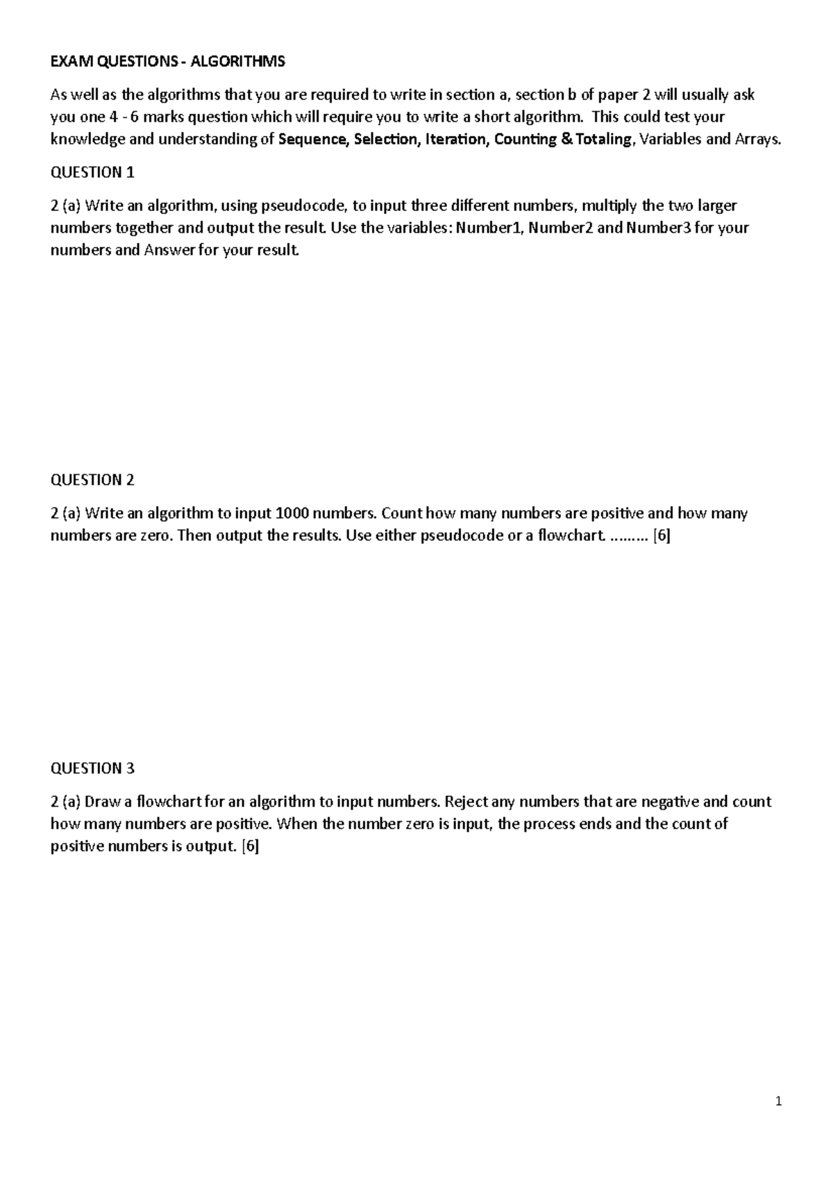 Exam Questions Algorithm Exam Questions Algorithms As Well As The Algorithms That You Are 