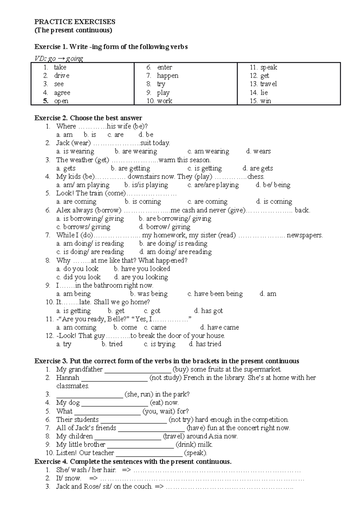 Practice Exercises- the present continuous - PRACTICE EXERCISES (The ...