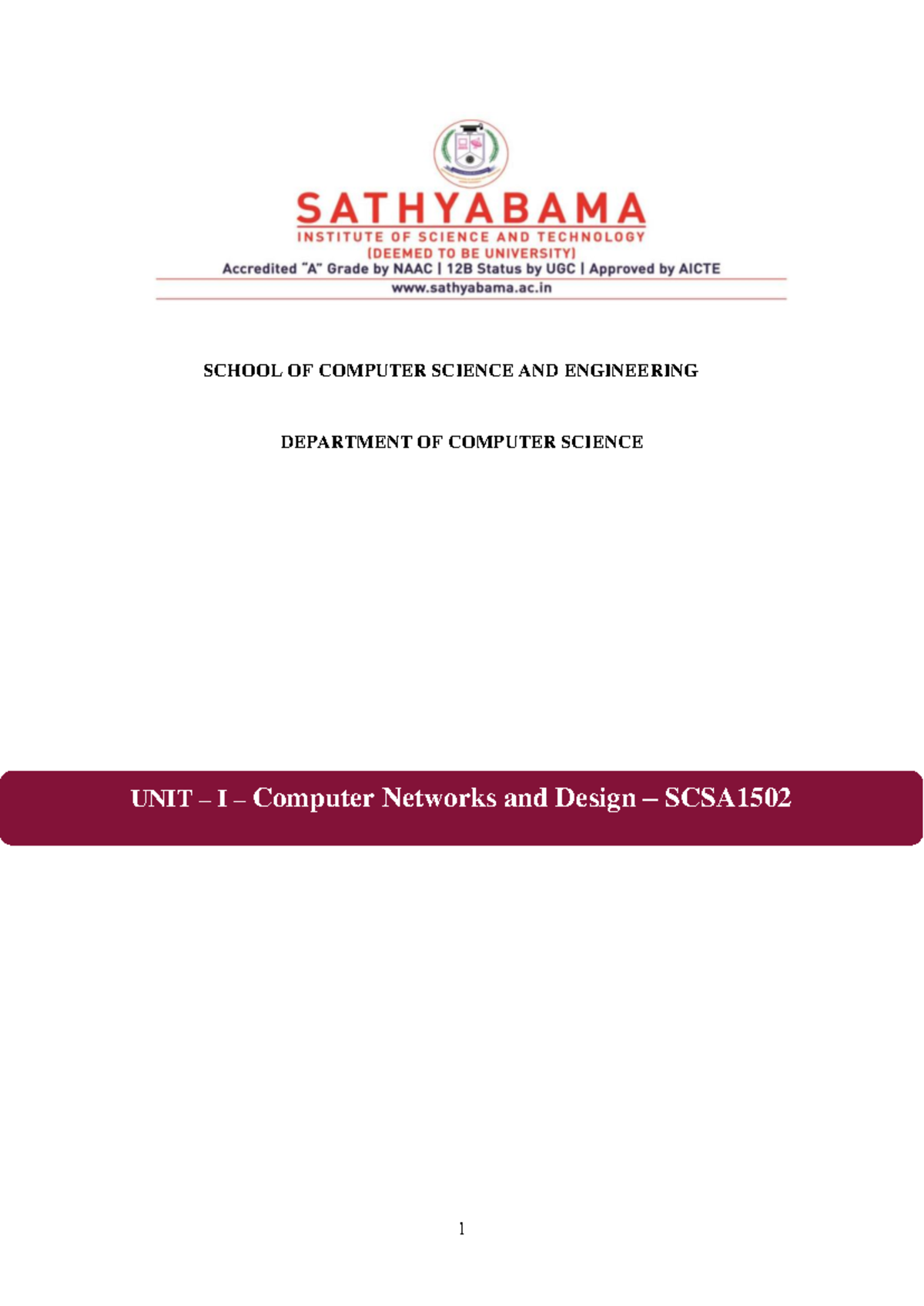 UNIT 1 Course Material -Computer networking refers to interconnected ...