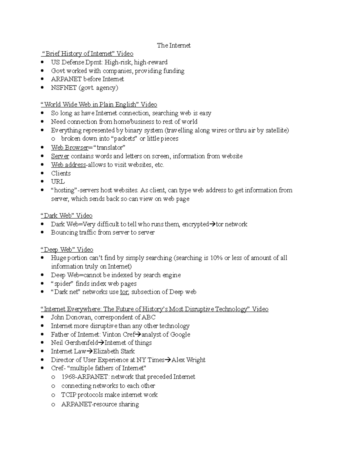 Internet notes - Professor Lisa Ball. Fulfilled TCU Core Curriculum ...