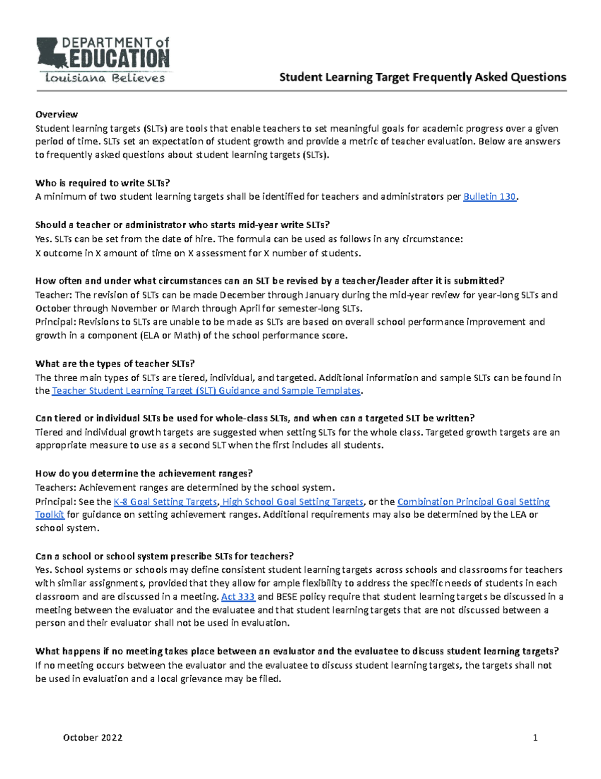 Student learning target faq - Overview Student learning targets (SLTs ...