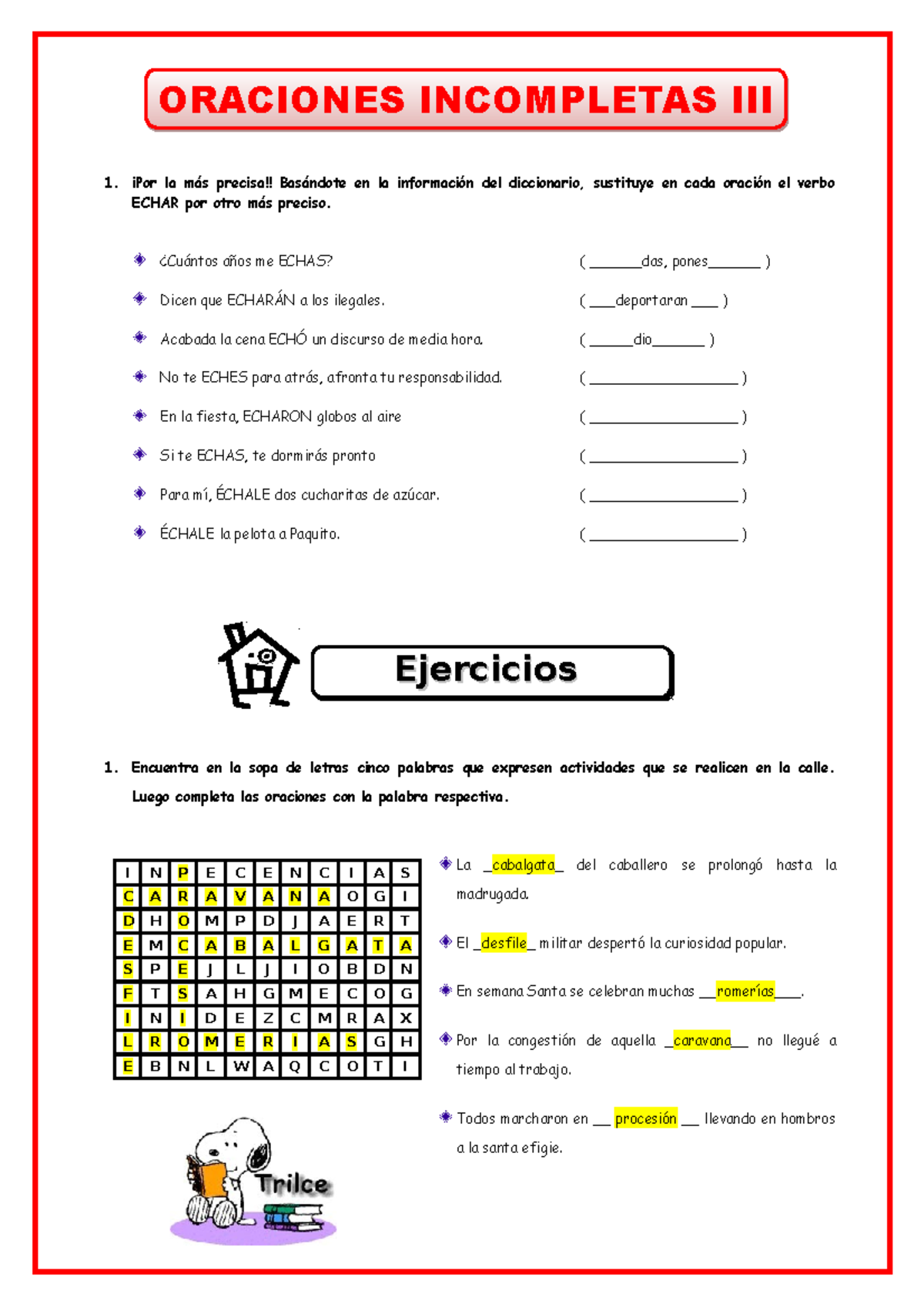 Oraciones incompletas III - ORACIONES INCOMPLETAS IIIORACIONES ...