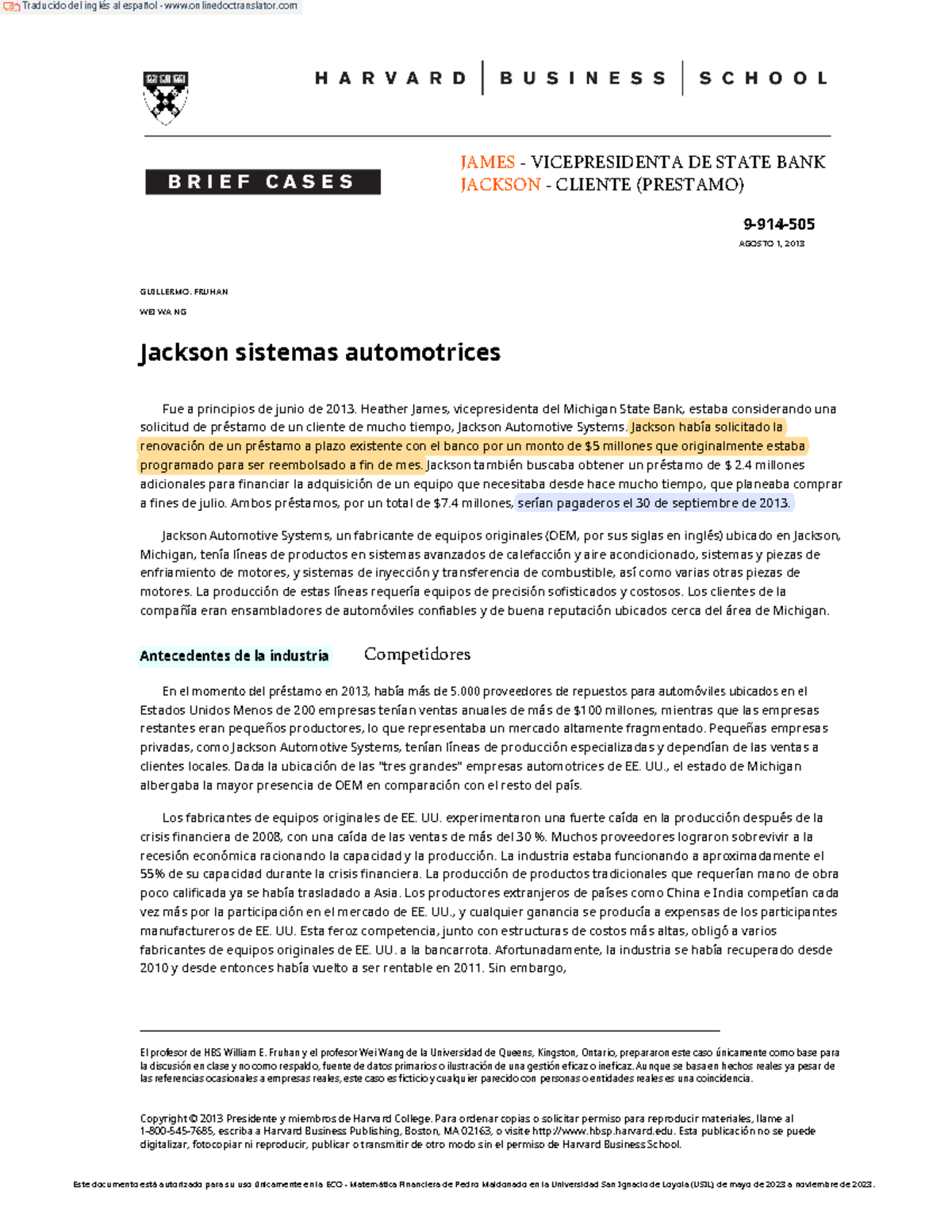 Problema Hardvard PDF-ENG - 9-914- AGOSTO 1, 2013 GUILLERMO. FRUHAN WEI ...