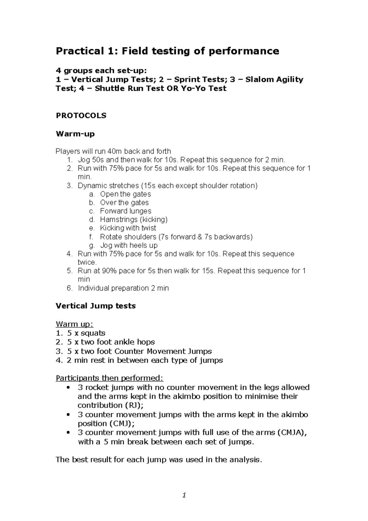 Practical 1 Field Tests Protocol 2 - Practical 1: Field testing of ...