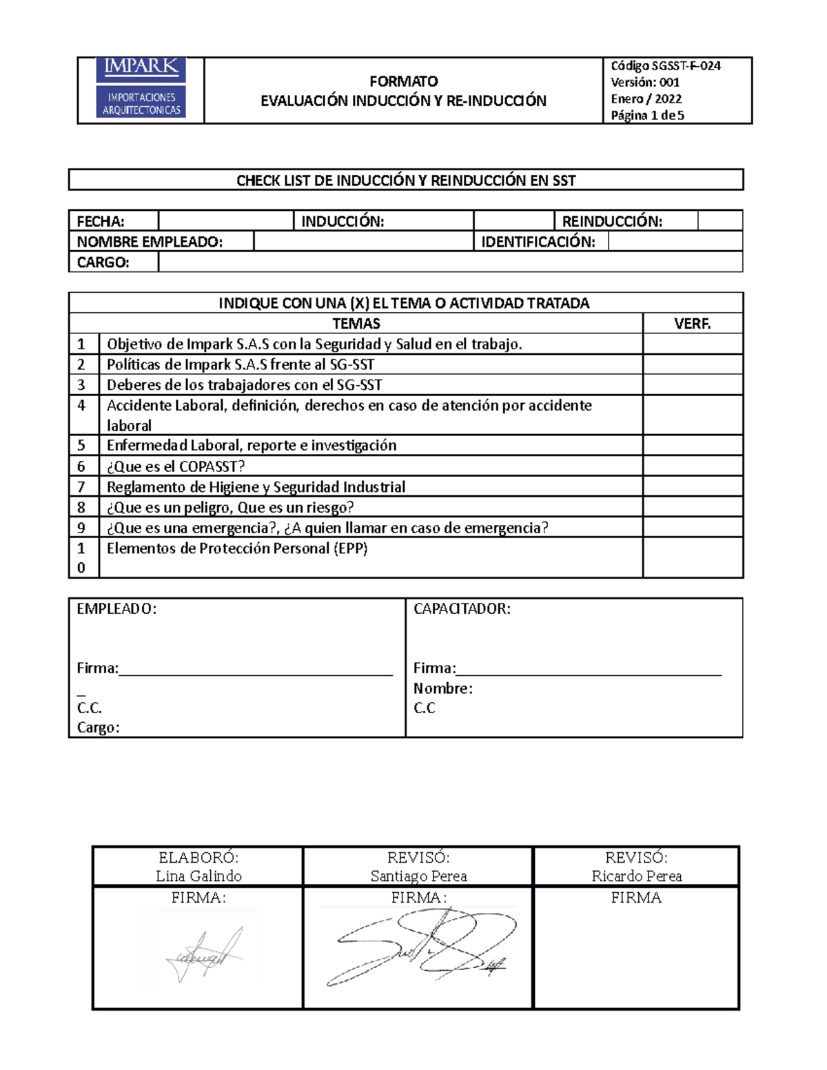 Sgsst-F-024 Formato Evaluación DE Inducción - FORMATO EVALUACIÓN INDUCCIÓN Y RE-INDUCCIÓN ...