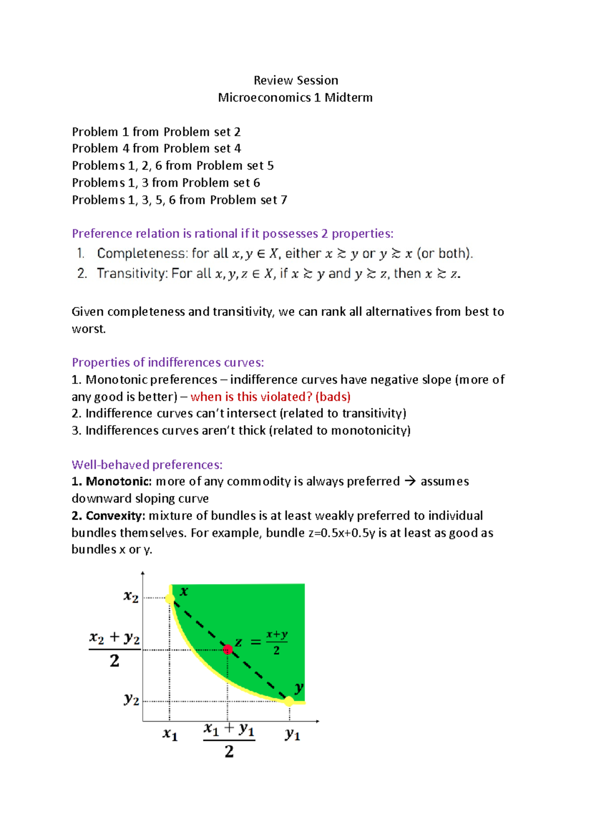 Micro review - useful - Review Session Microeconomics 1 Midterm Problem 1 from Problem set 2 ...