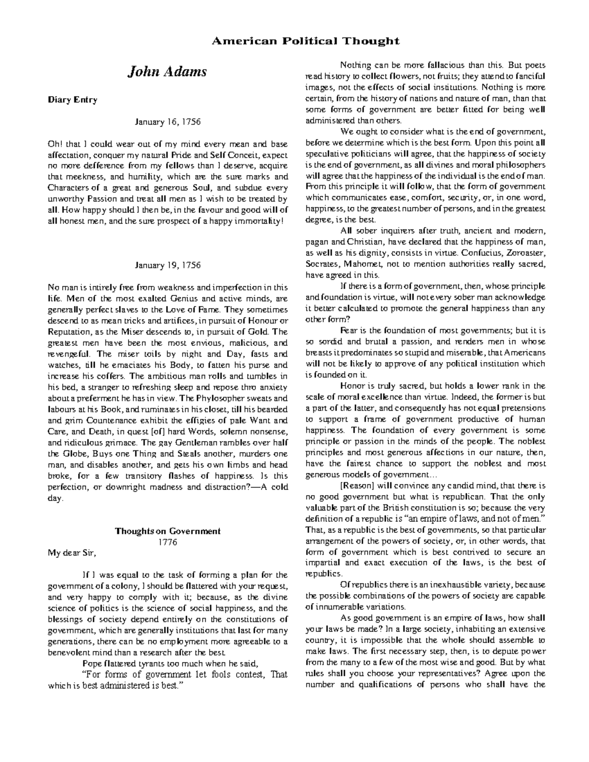 American Political Thought - John Adams and Thomas Jefferson - American ...