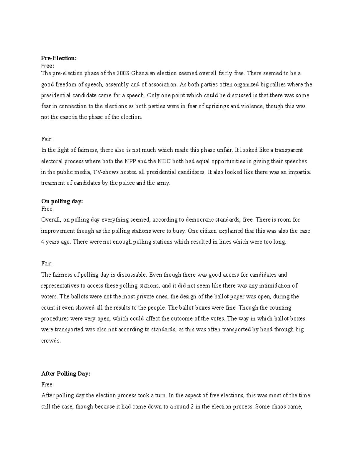 Election Observation Assignment - Pre-Election: Free: The pre-election ...