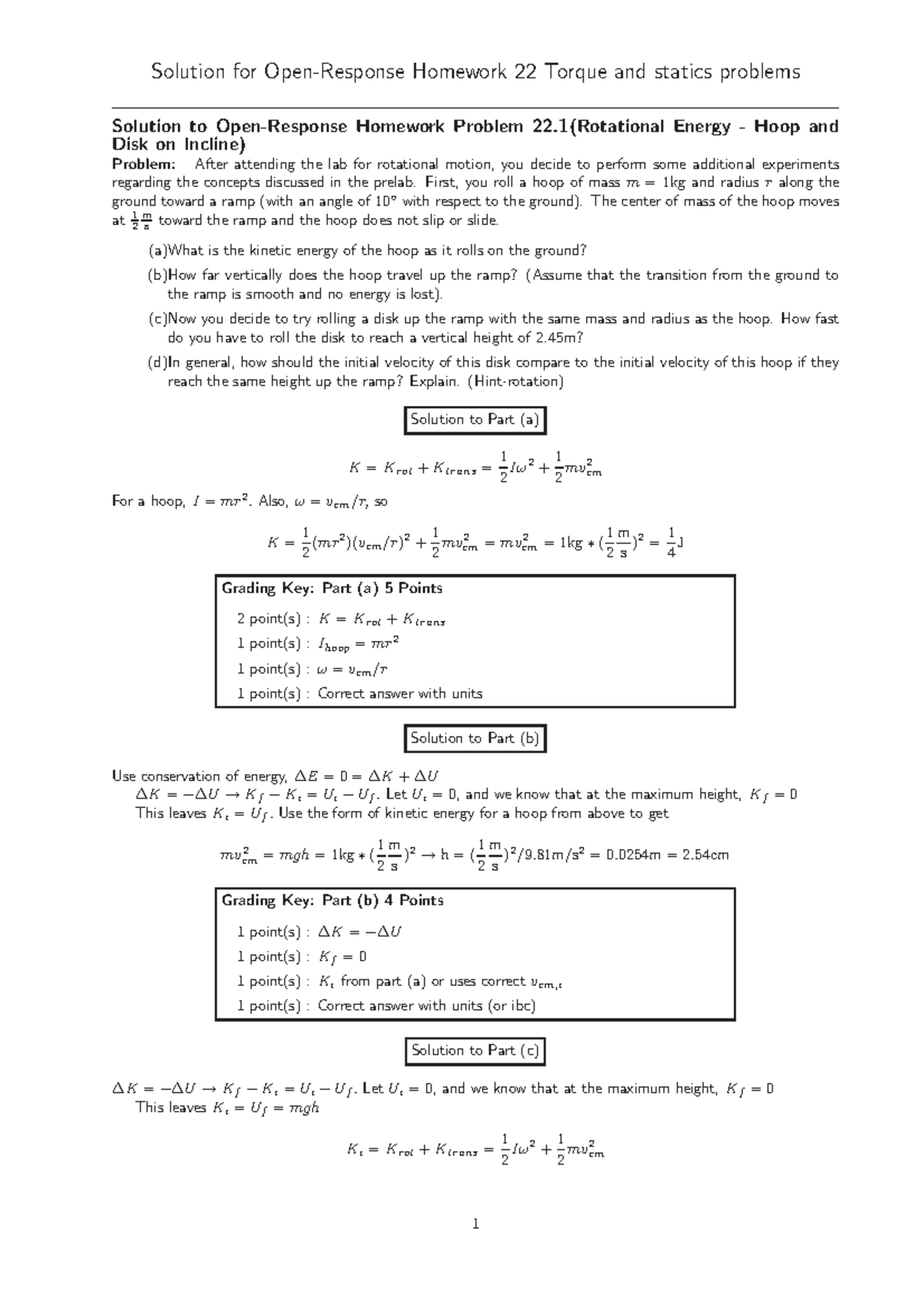 Homework 22-sol - Open Response HW 22 - Solution for Homework 22 Torque ...