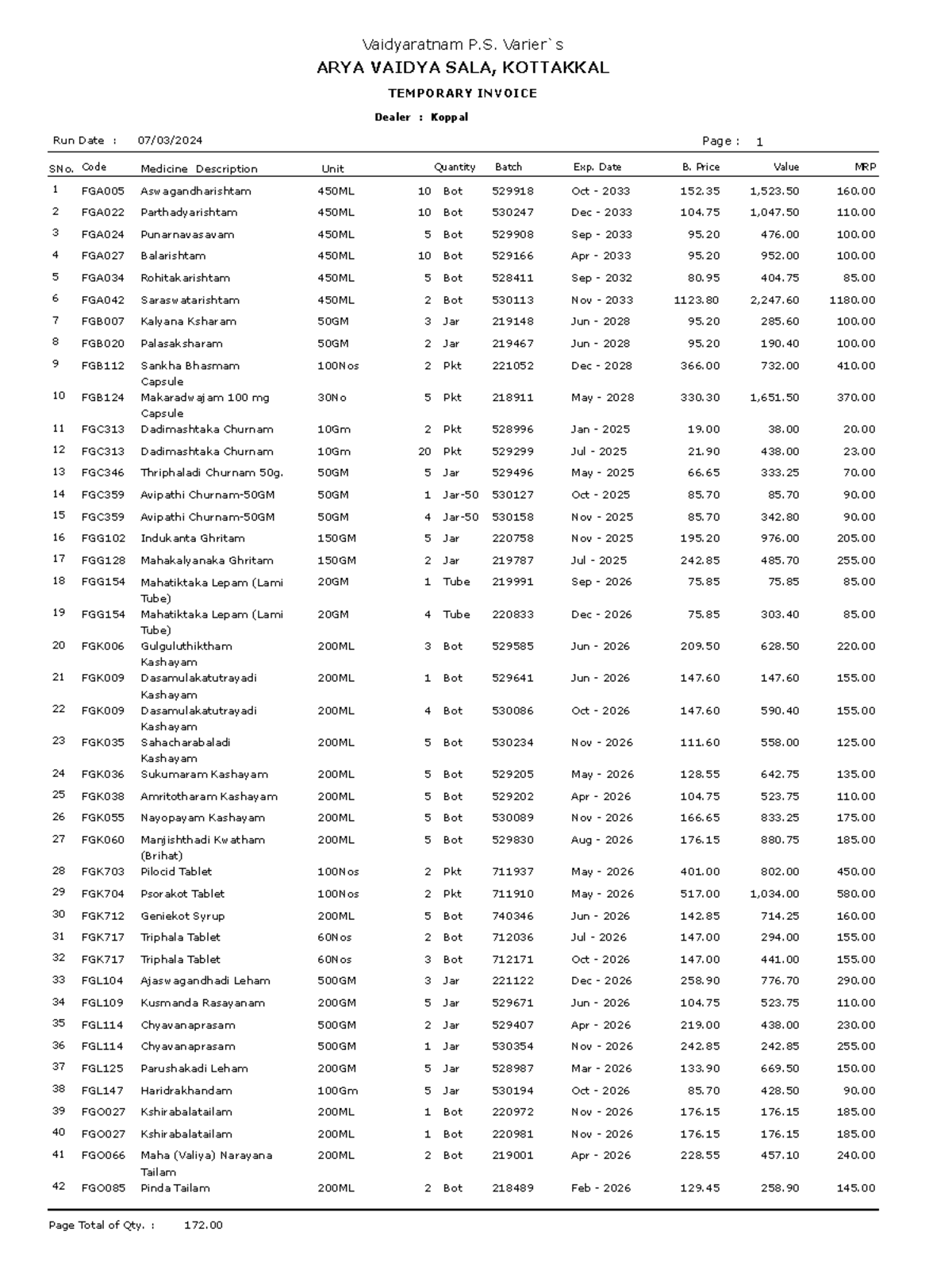 kta vic pen invoice - TEMPORARY INVOICE Dealer :Koppal Vaidyaratnam P ...