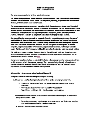D082 Task 2 Alliah Scenario - Internal Use (D082 Scenario from the Task ...
