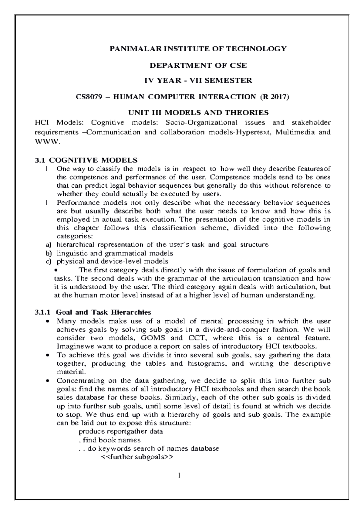 CS8079 HCI Notes (Unit 3) - PANIMALAR INSTITUTE OF TECHNOLOGY ...