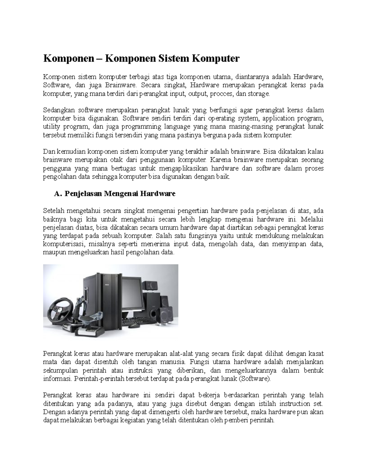 Komponen Komputer - yes - Komponen – Komponen Sistem Komputer Komponen ...