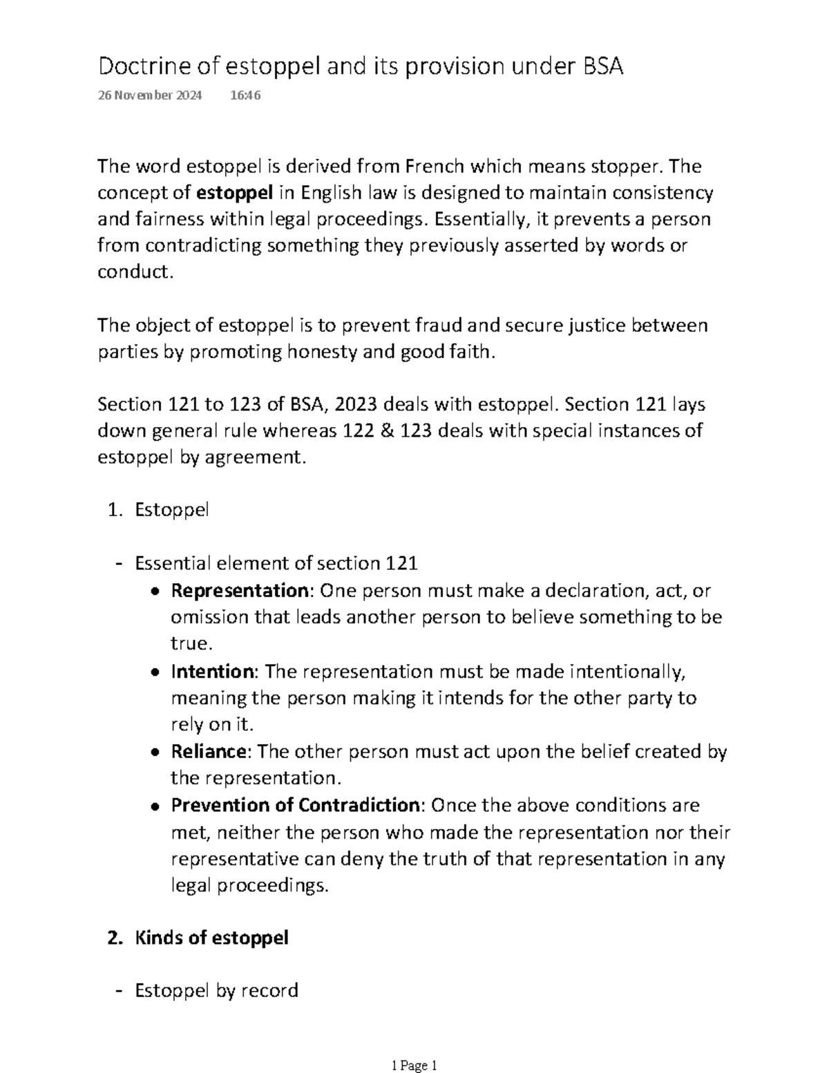 Estoppel - Estopple notes for BSA (new law of evidence( - The word ...