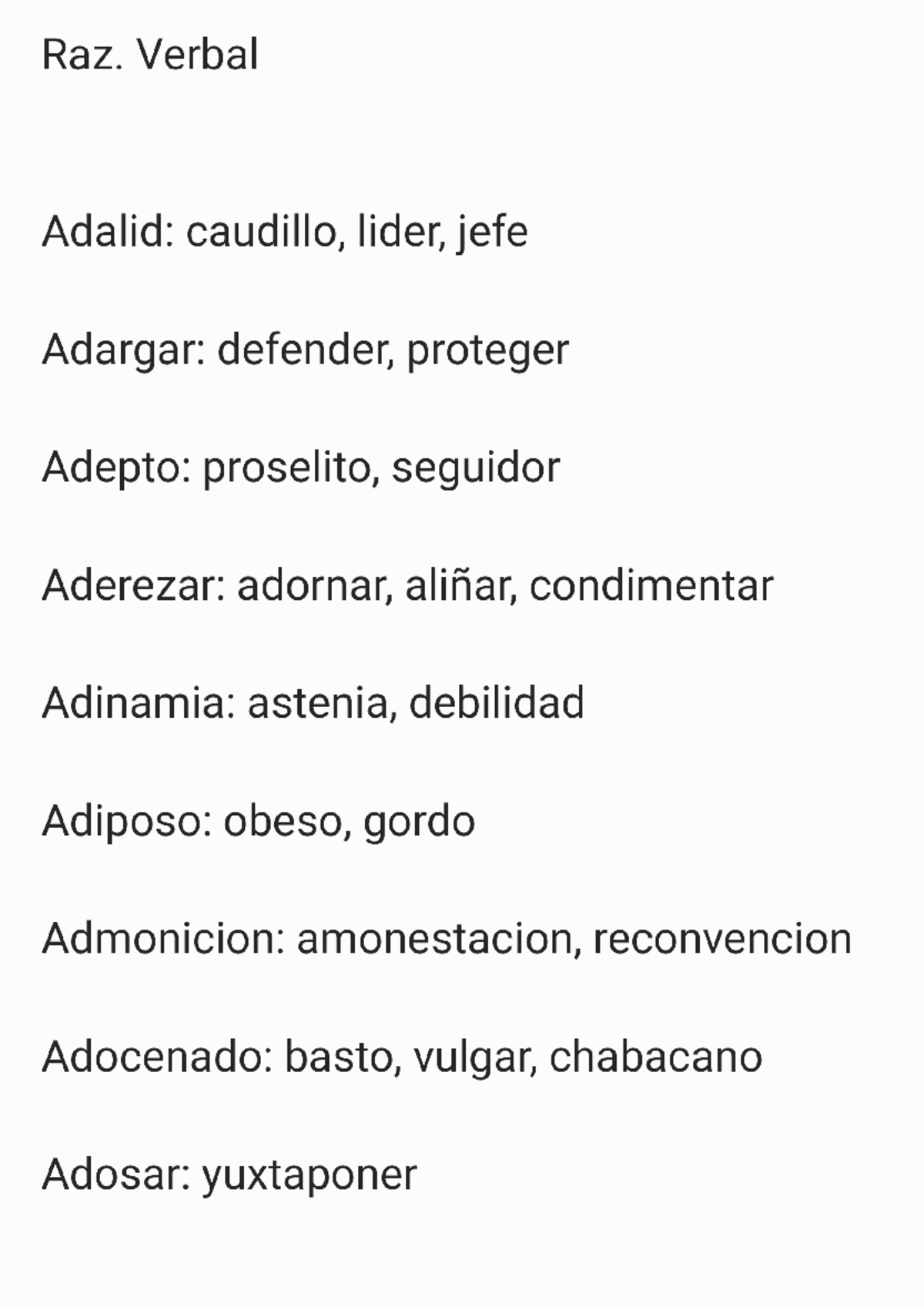 Rv - Sinonimos - Raz. Verbal Adalid: caudillo, lider, jefe Adargar ...