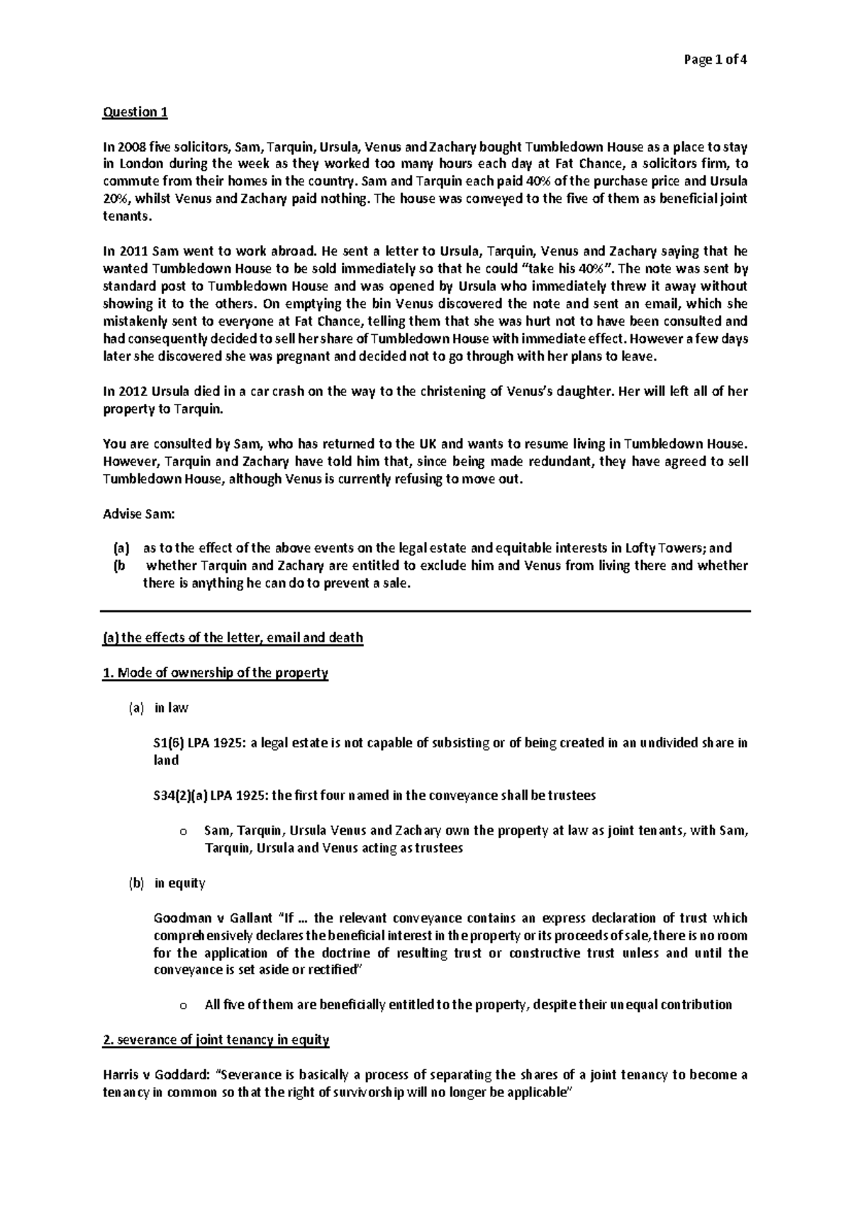 Coownership (Severance) Q A (UKTL) - Question 1 In 2008 five solicitors ...