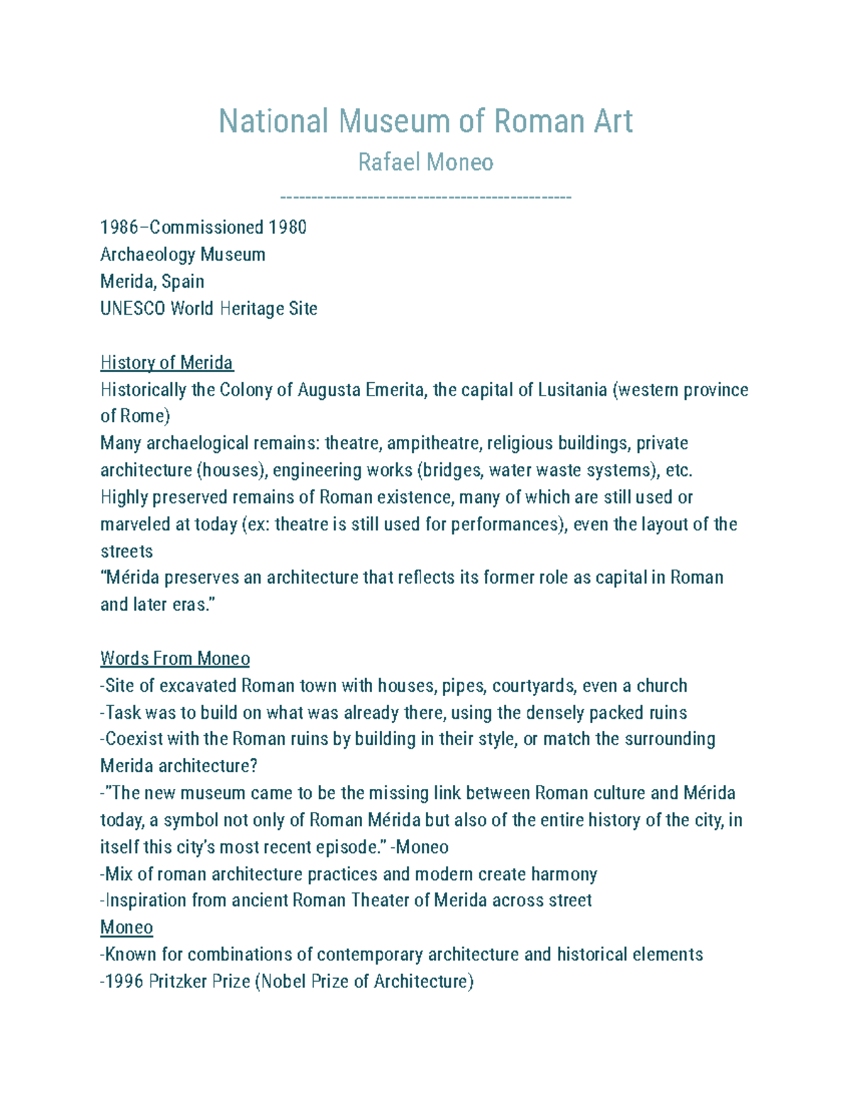 ARCH 201 Term Paper Outline - National Museum of Roman Art Rafael Moneo ...