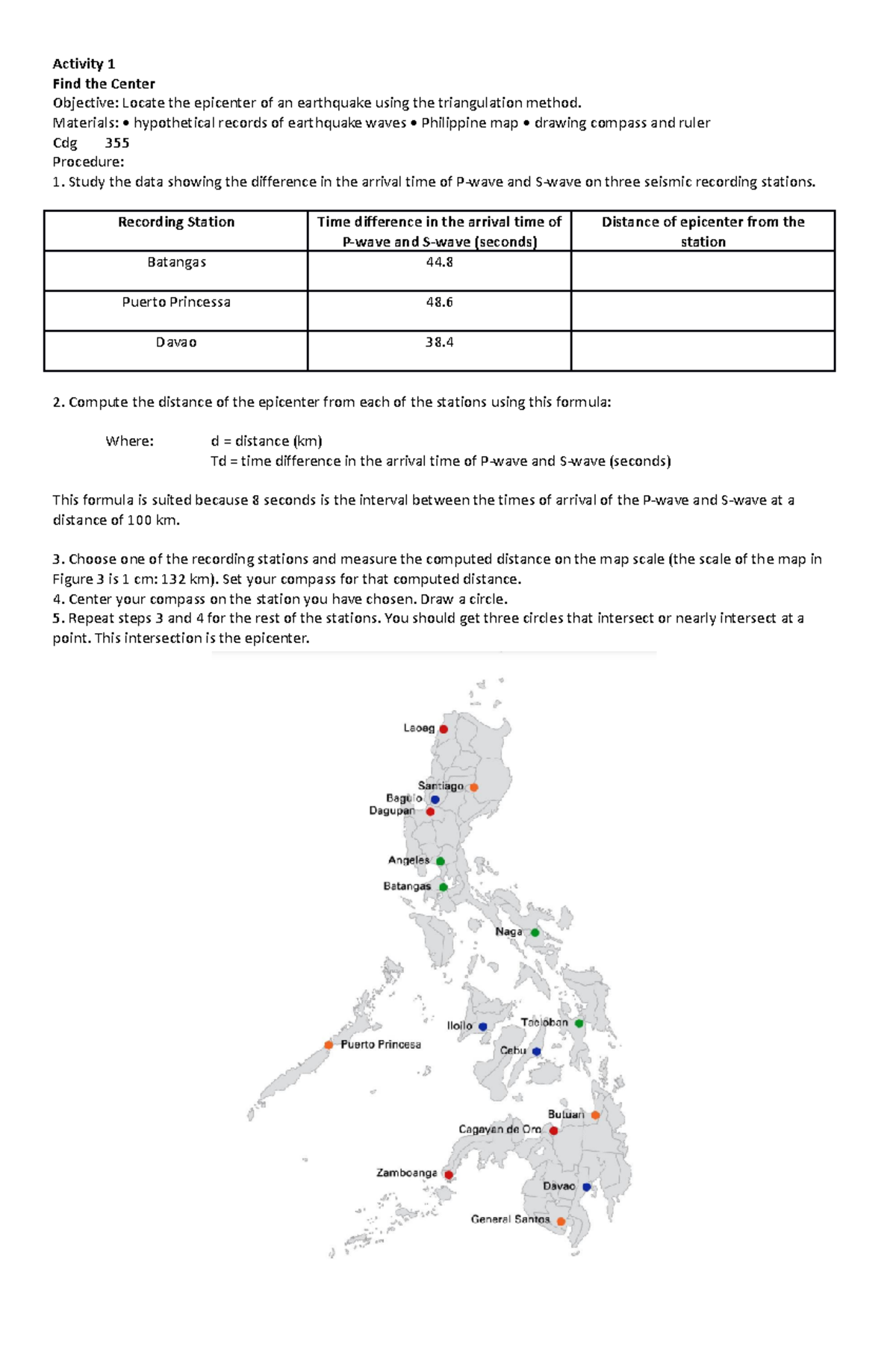 1Q module 1 Activity 1 triangulation - Activity 1 Find the Center ...