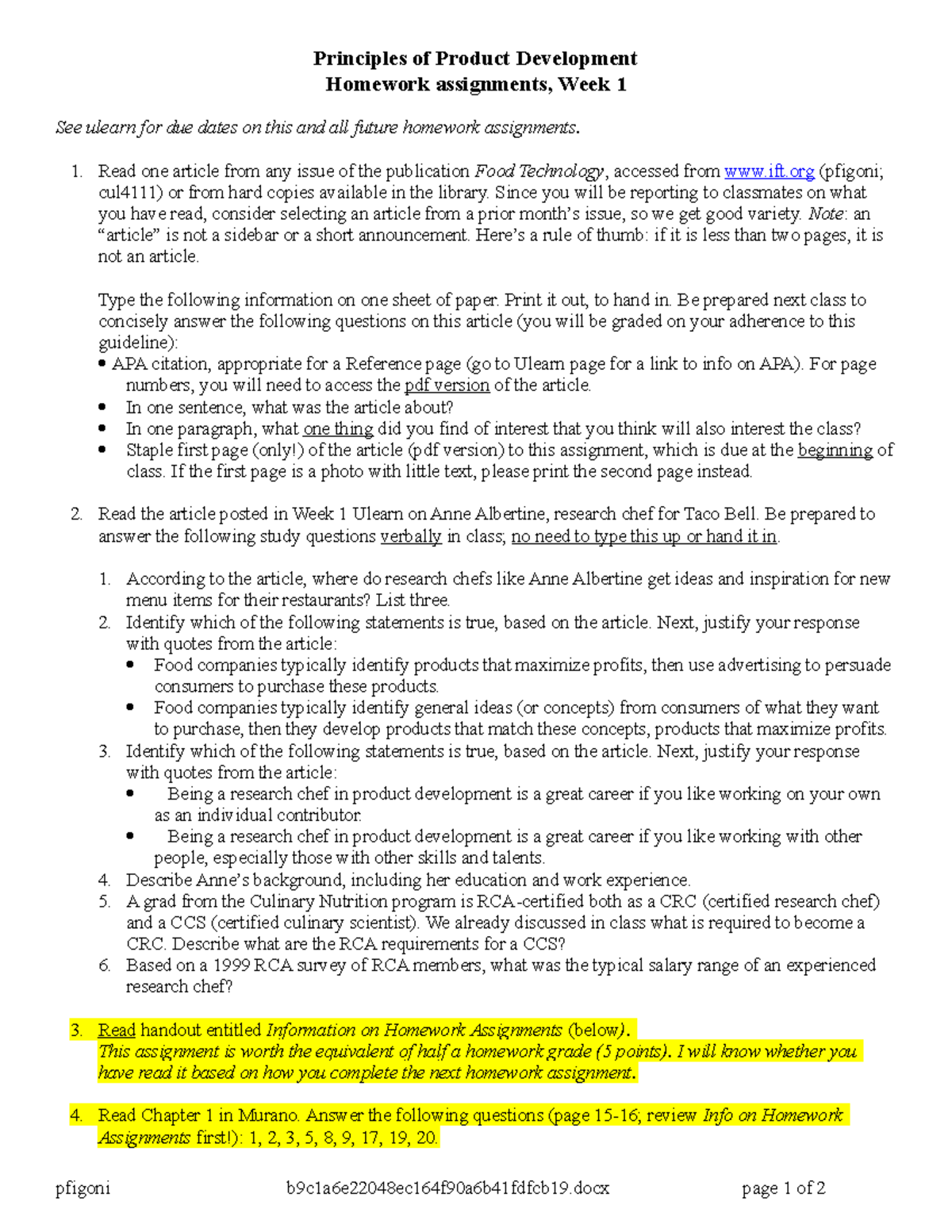 CULS 2010 Week 1 Homework assignment 2018 - Principles of Product ...